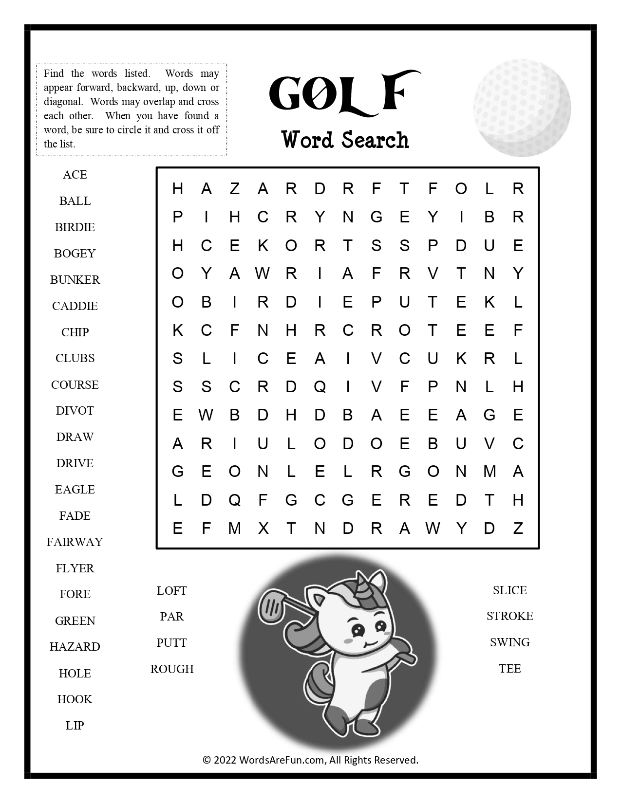 Golf Word Search Puzzle Printable | Sports & Golf Vocabulary Activity PDF