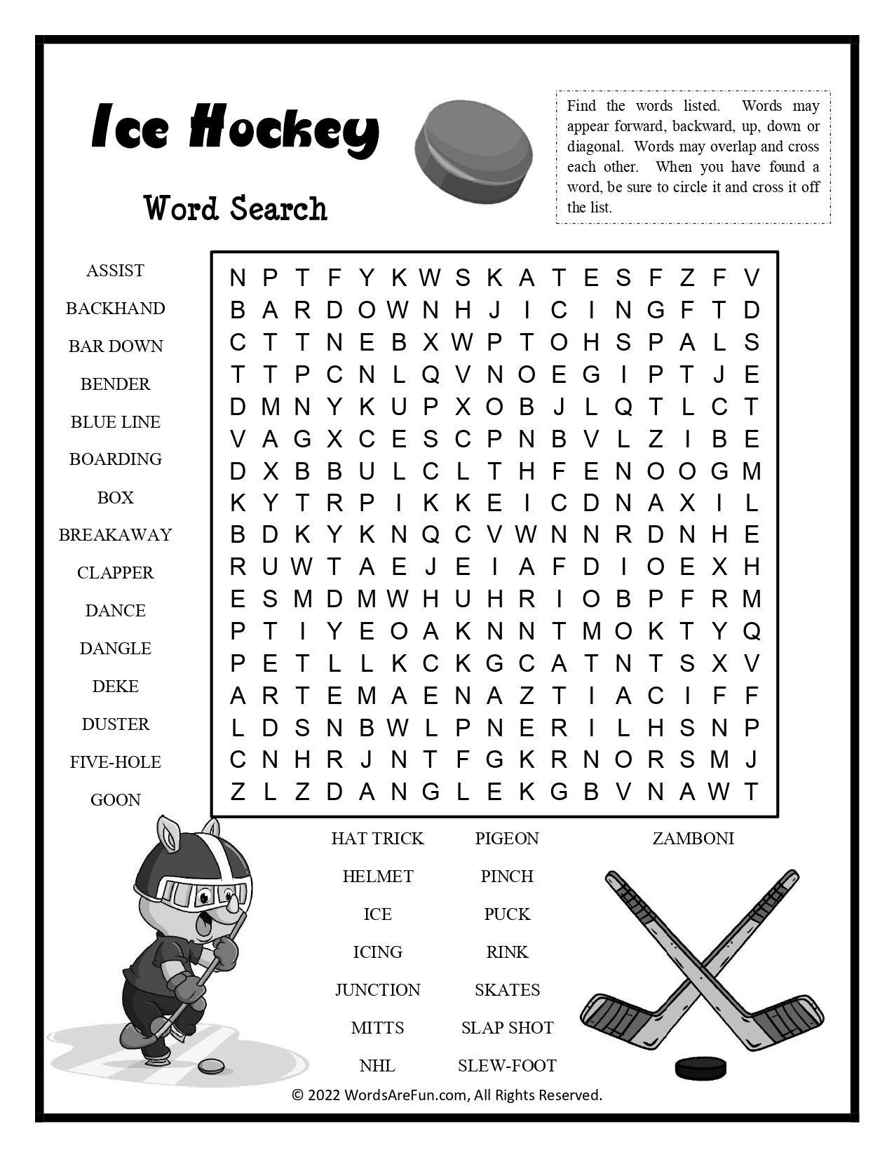 Ice Hockey Word Search Puzzle Printable | Winter Sports Vocabulary ...