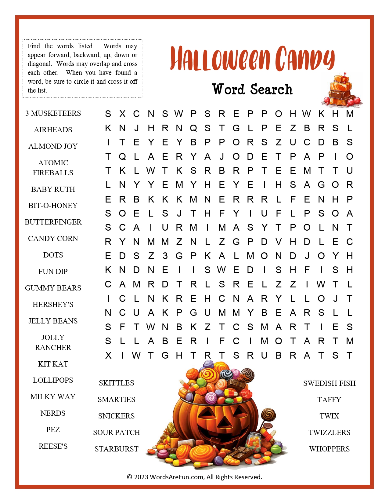 Halloween Candy Word Search Puzzle PDF | Fun Trick-or-Treat Activity ...