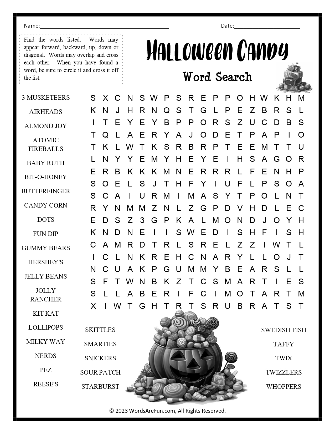 Halloween Candy Word Search Puzzle PDF | Fun Trick-or-Treat Activity ...