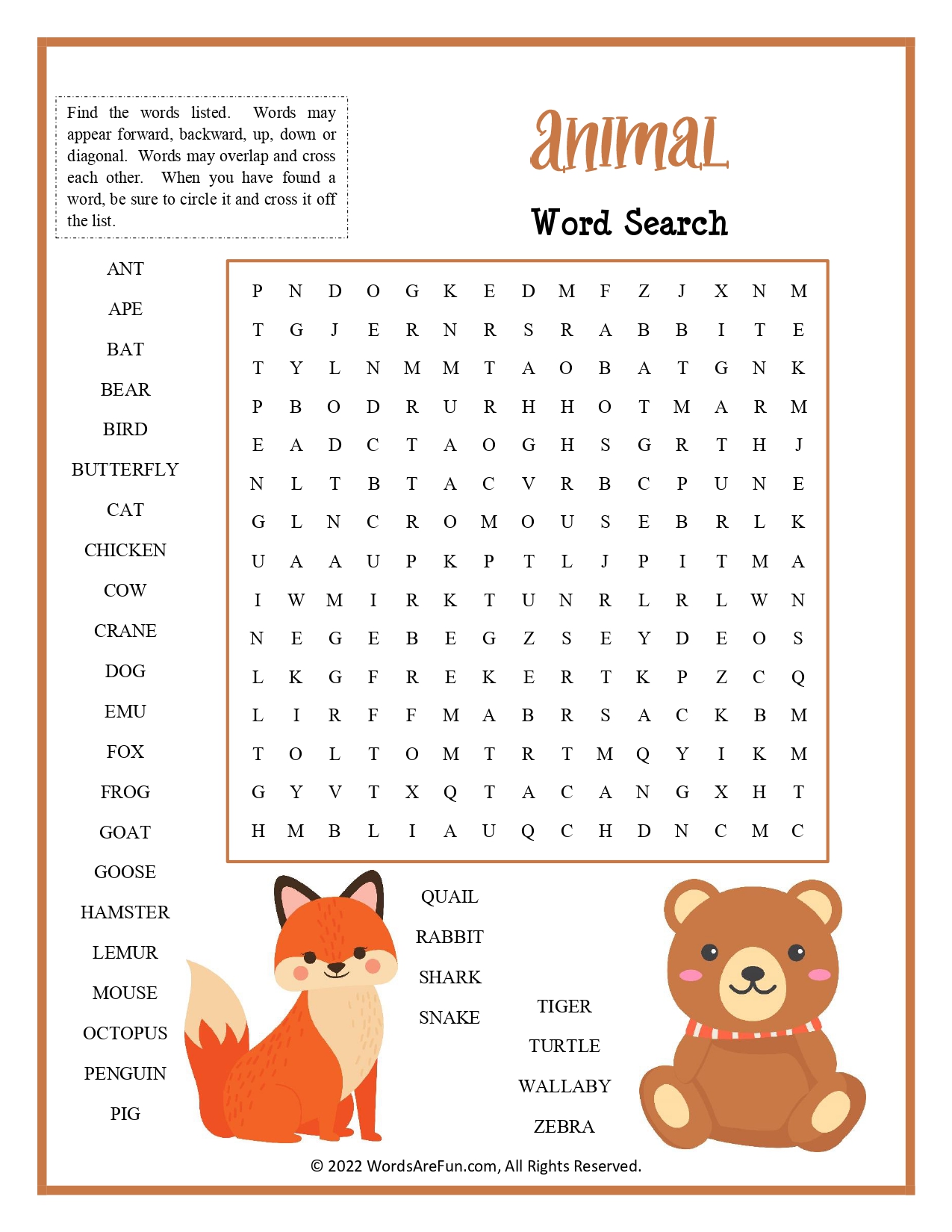 Free Animal Word Search Puzzle PDF | Fun Printable Activity for Kids