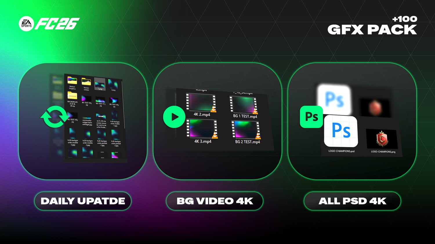 FC26 GRAPHIC PACK – 300 Assets (Cards, Brushes, Backgrounds, PNGs)