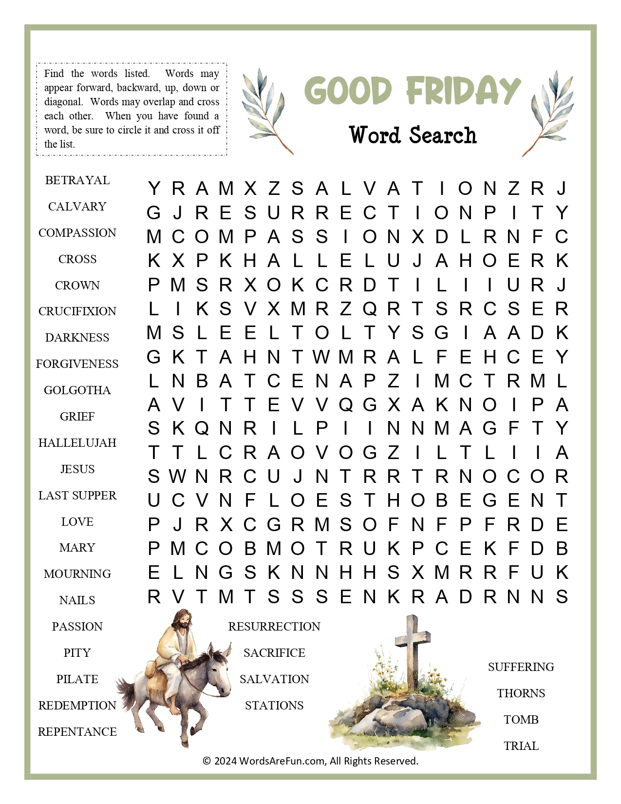 Good Friday Word Search Puzzle | Printable Religious Activity for Kids ...