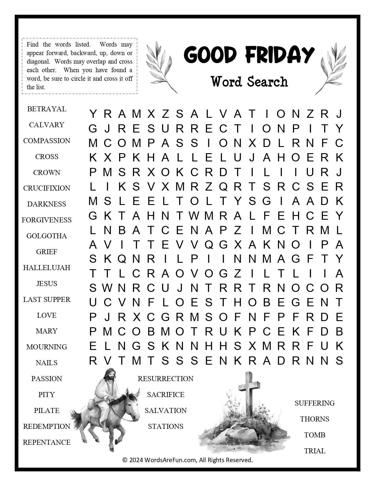 Good Friday Word Search Puzzle | Printable Religious Activity for Kids ...
