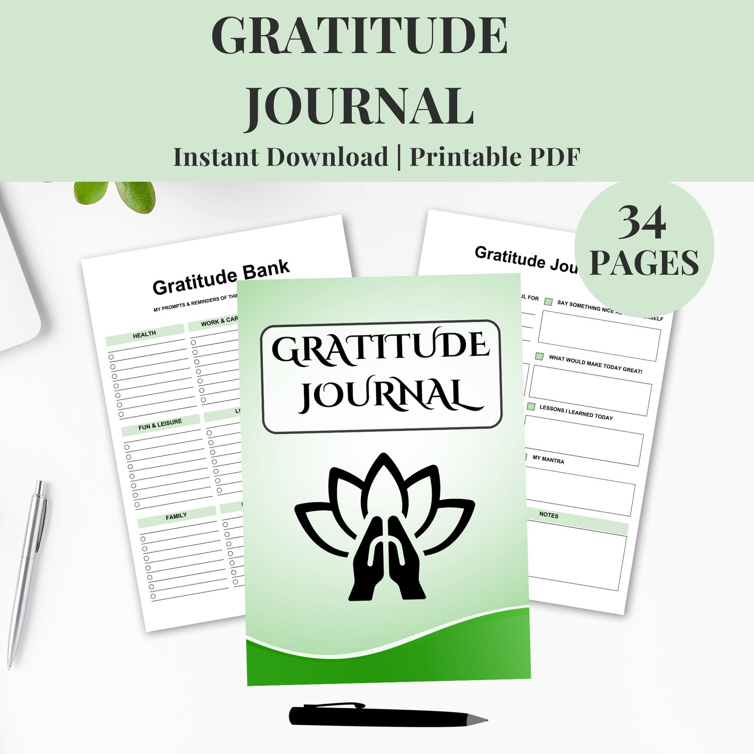 2026 Editable Gratitude Journal, Daily Digital Planner Printable Self ...