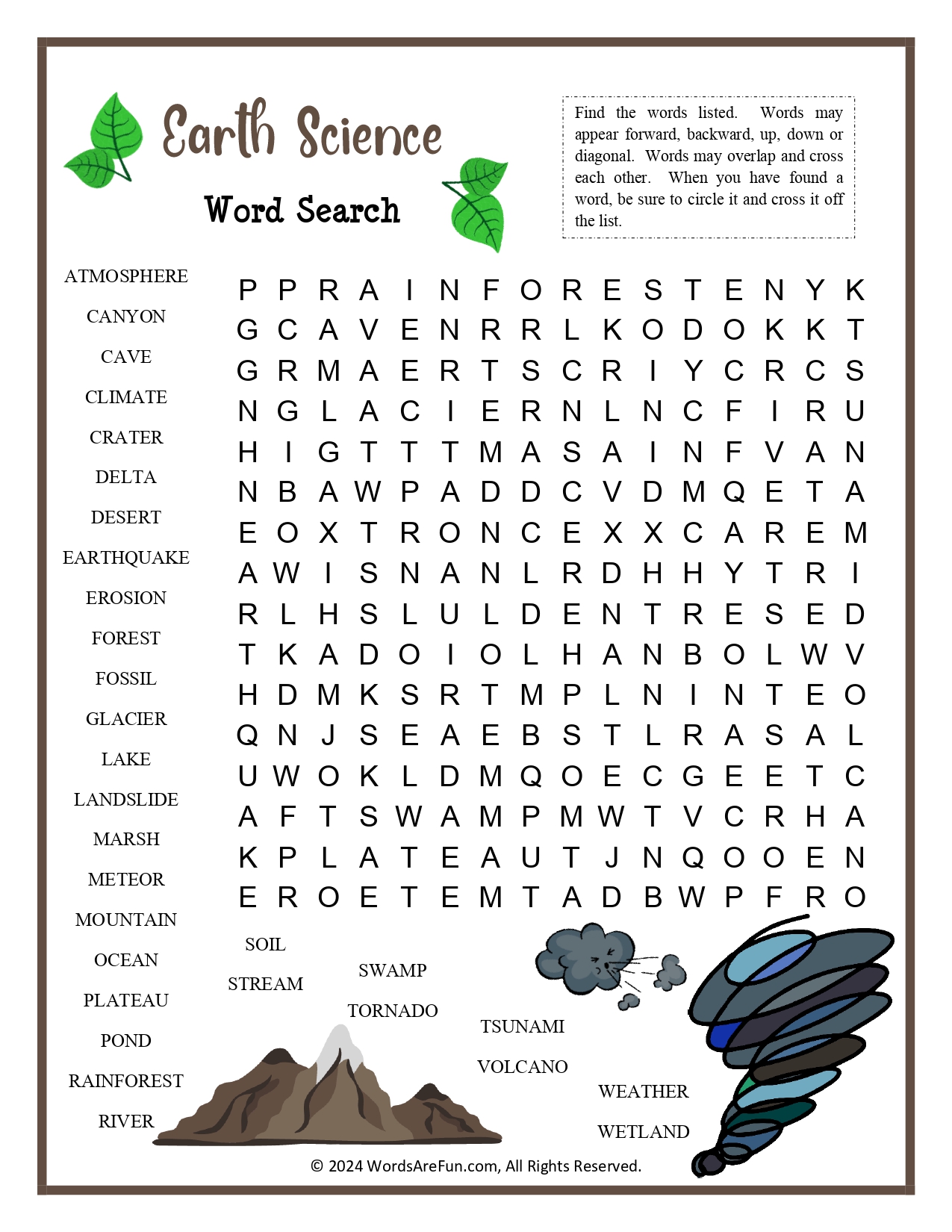 Earth Science Word Search Puzzle | Printable Geology & Weather ...