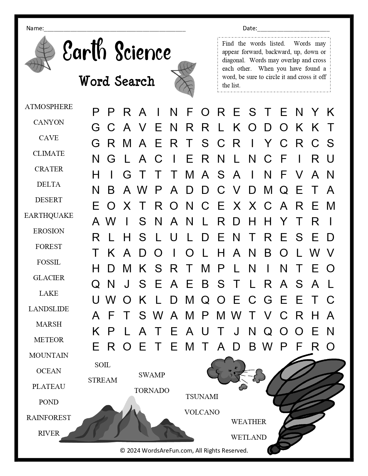 Earth Science Word Search Puzzle | Printable Geology & Weather ...