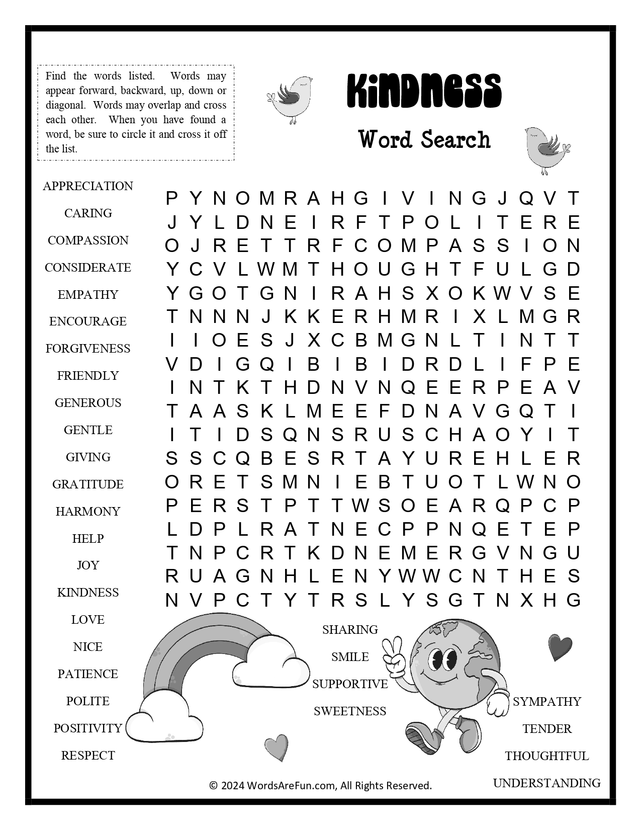 Kindness Word Search Puzzle | Printable Positivity & Character ...
