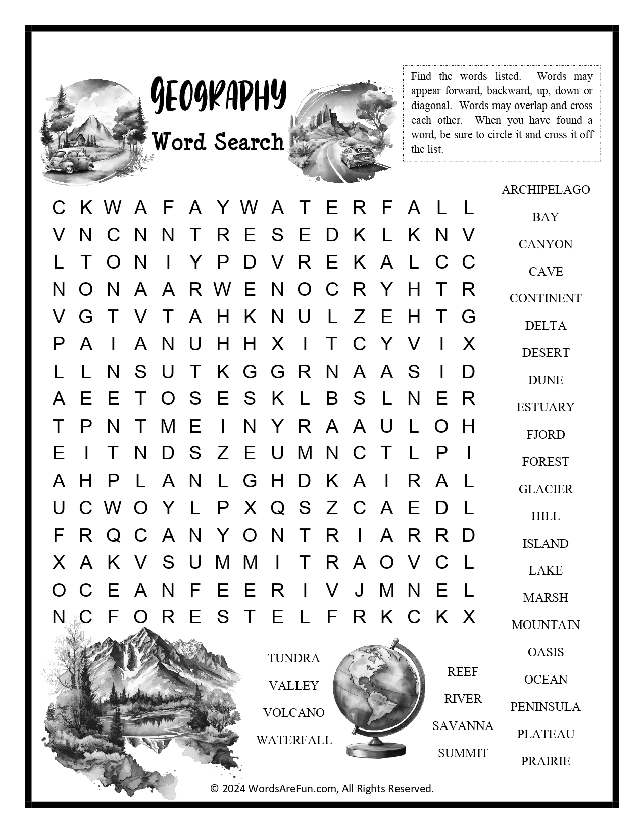 Geography Word Search | Printable Puzzle for Students, Learning ...