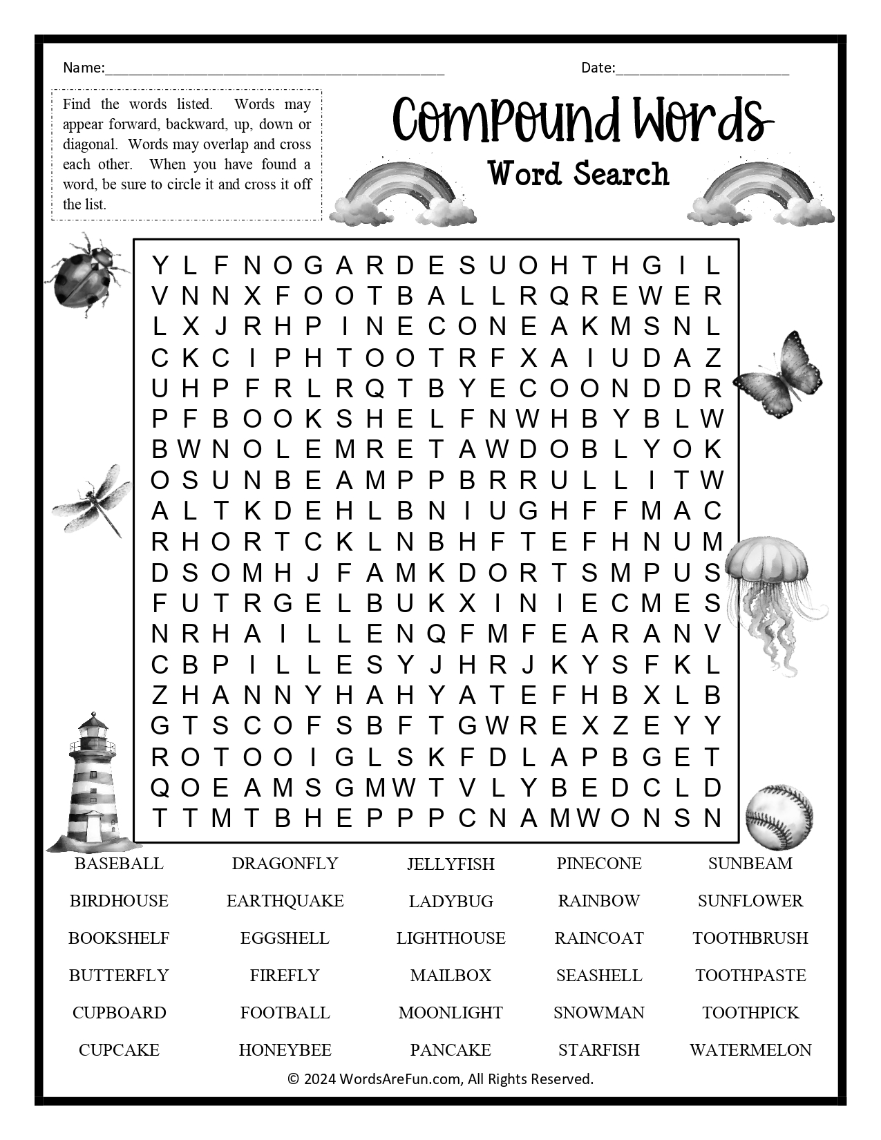 Compound Words Word Search | Printable Vocabulary Puzzle Activity for Kids