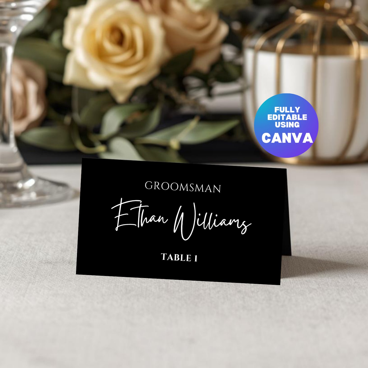 Black Place Card Template Printable: Wedding Name Card Template DIY ...