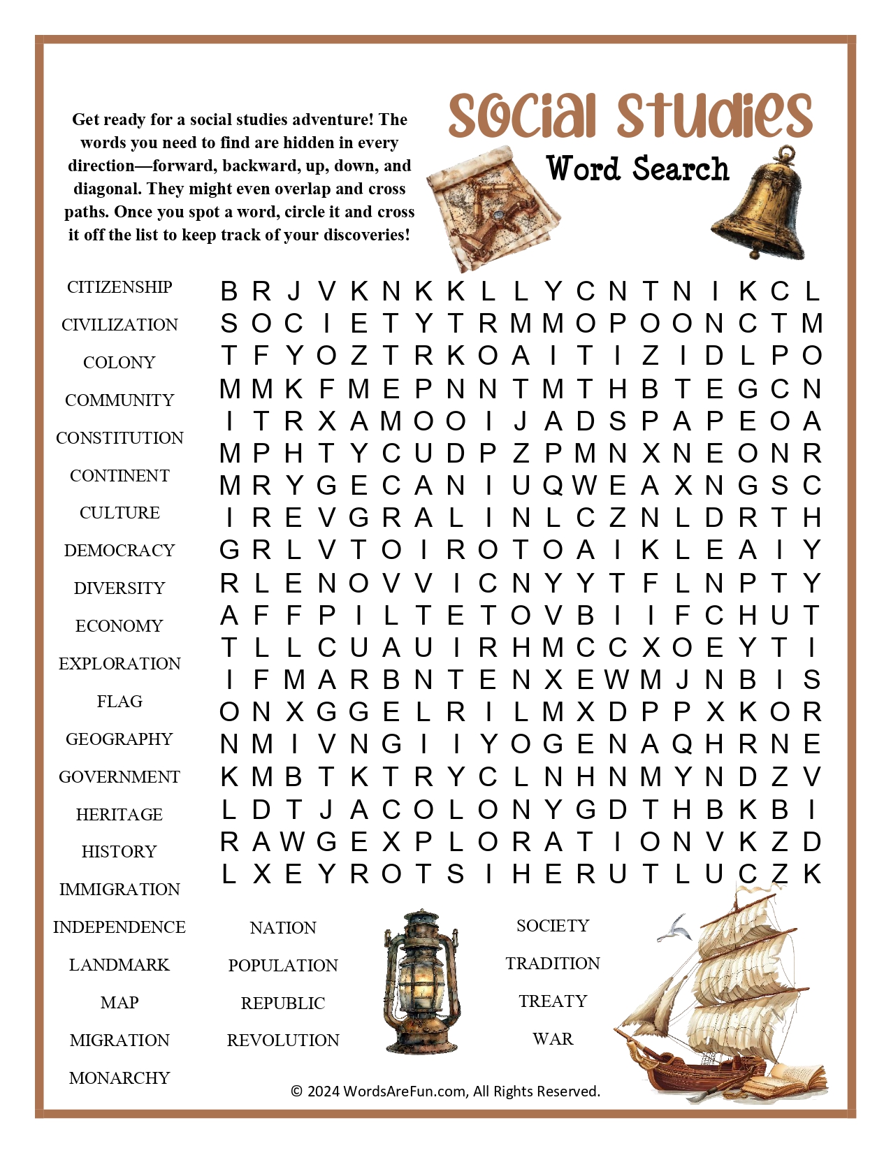 Social Studies Word Search Printable | History, Geography & Civics ...