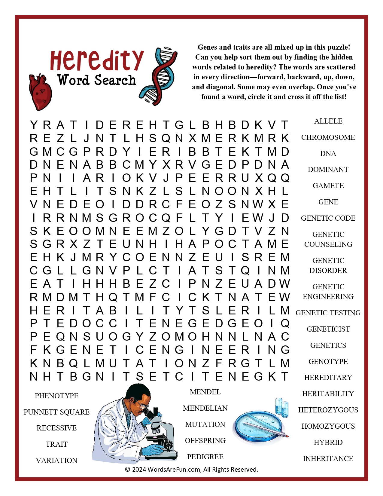 Heredity Word Search Puzzle | Genetics & Inheritance Vocabulary ...
