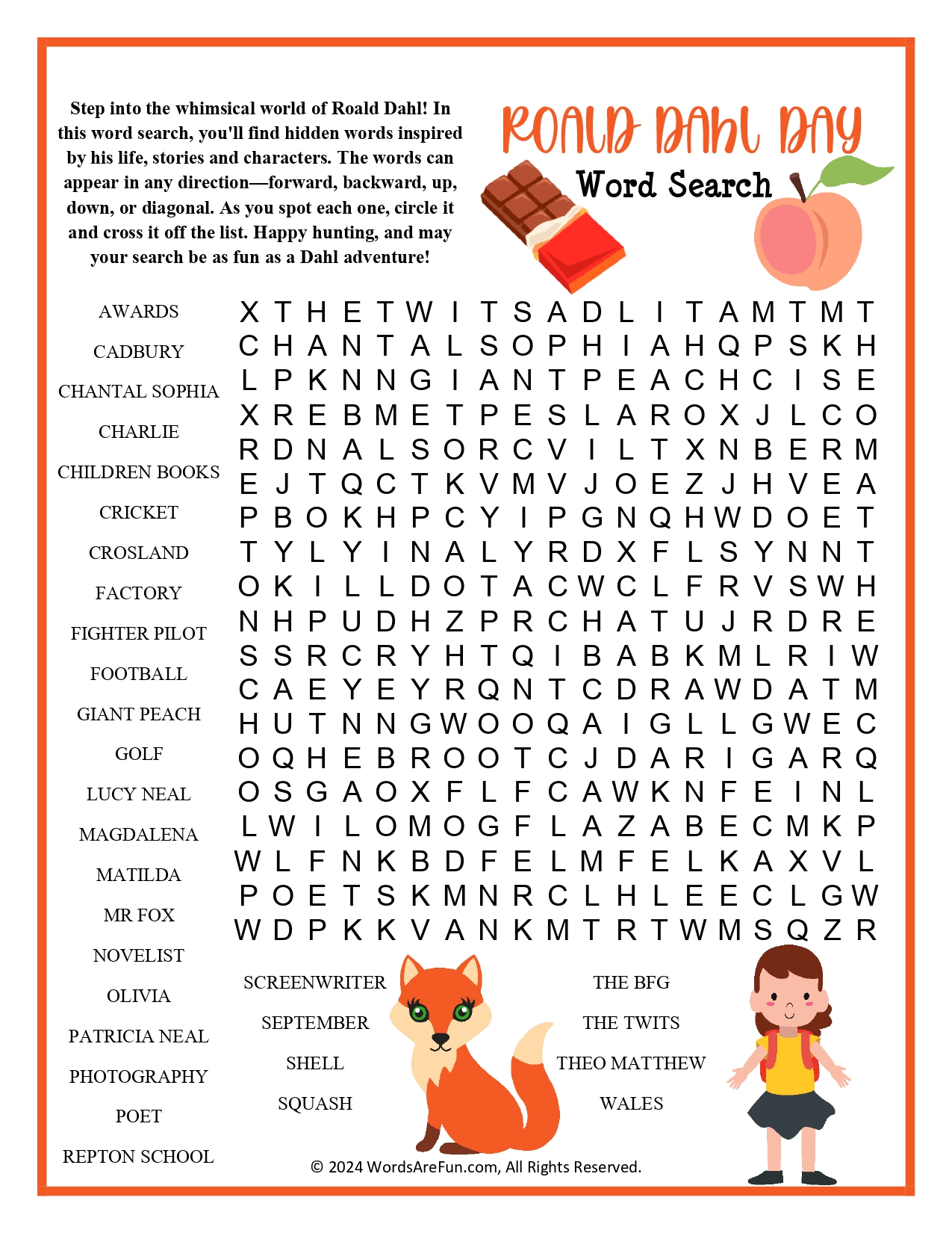 Roald Dahl Day Word Search | Fun Printable Literacy & Author Activity