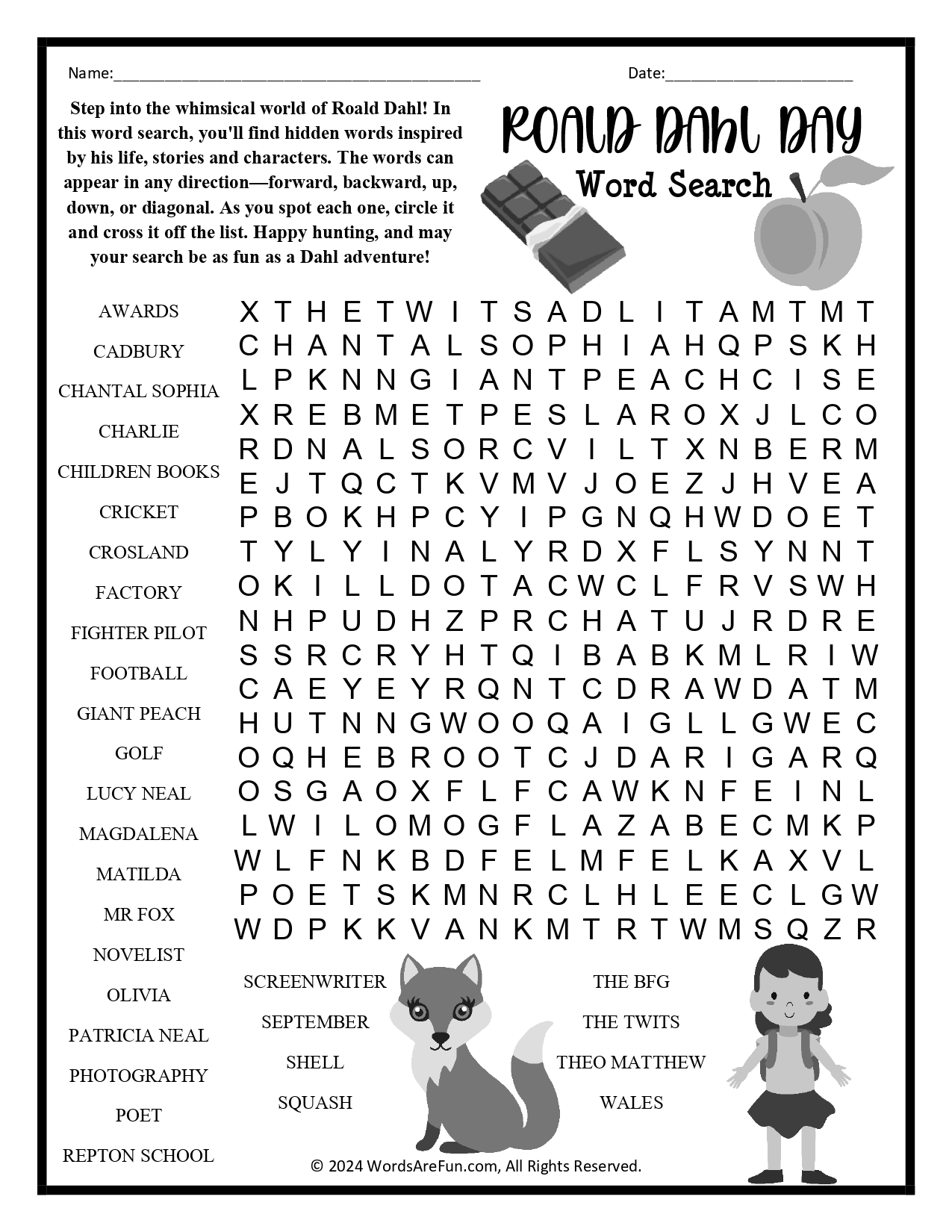 Roald Dahl Day Word Search | Fun Printable Literacy & Author Activity