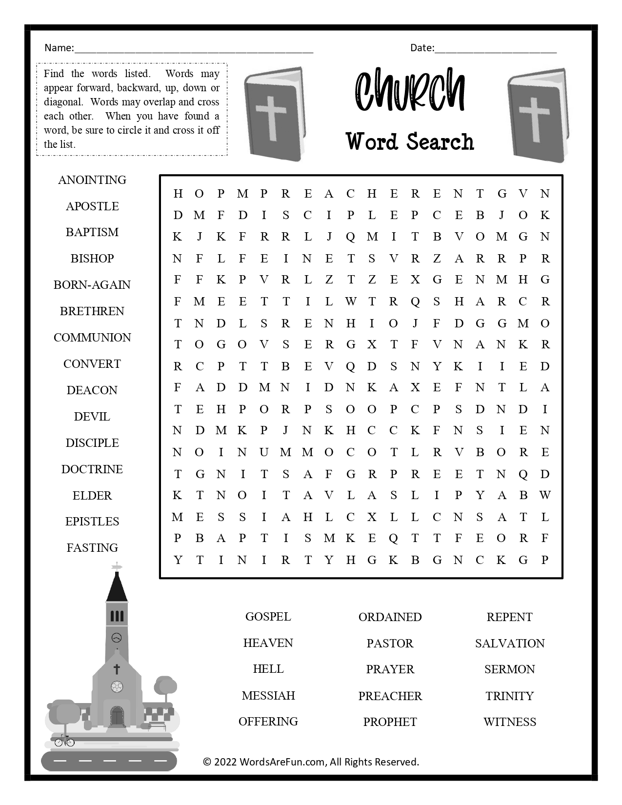 FREE Church Word Search Puzzle | Bible & Faith-Based Activity Printable ...