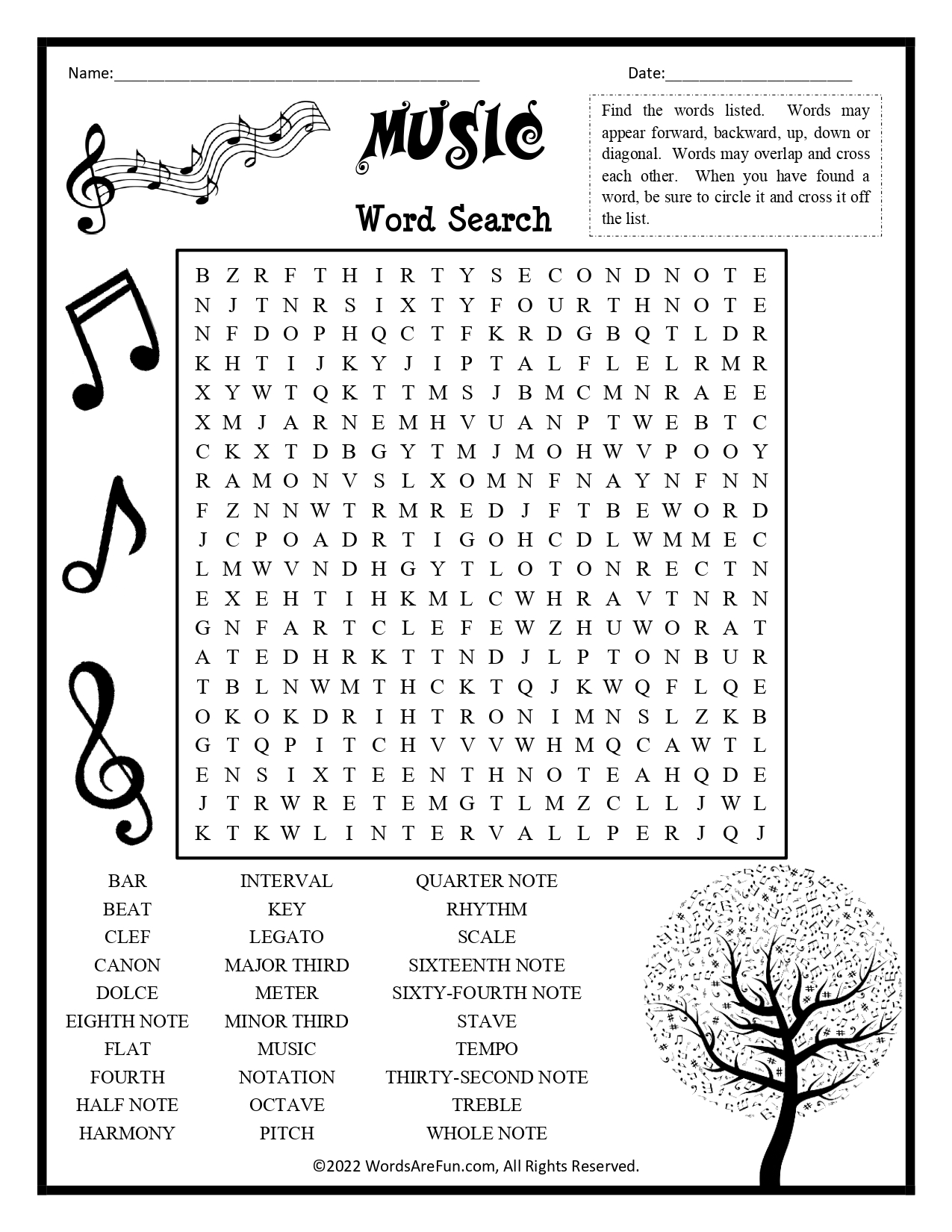 FREE Music Word Search Puzzle | Fun Music Vocabulary Activity for Kids ...