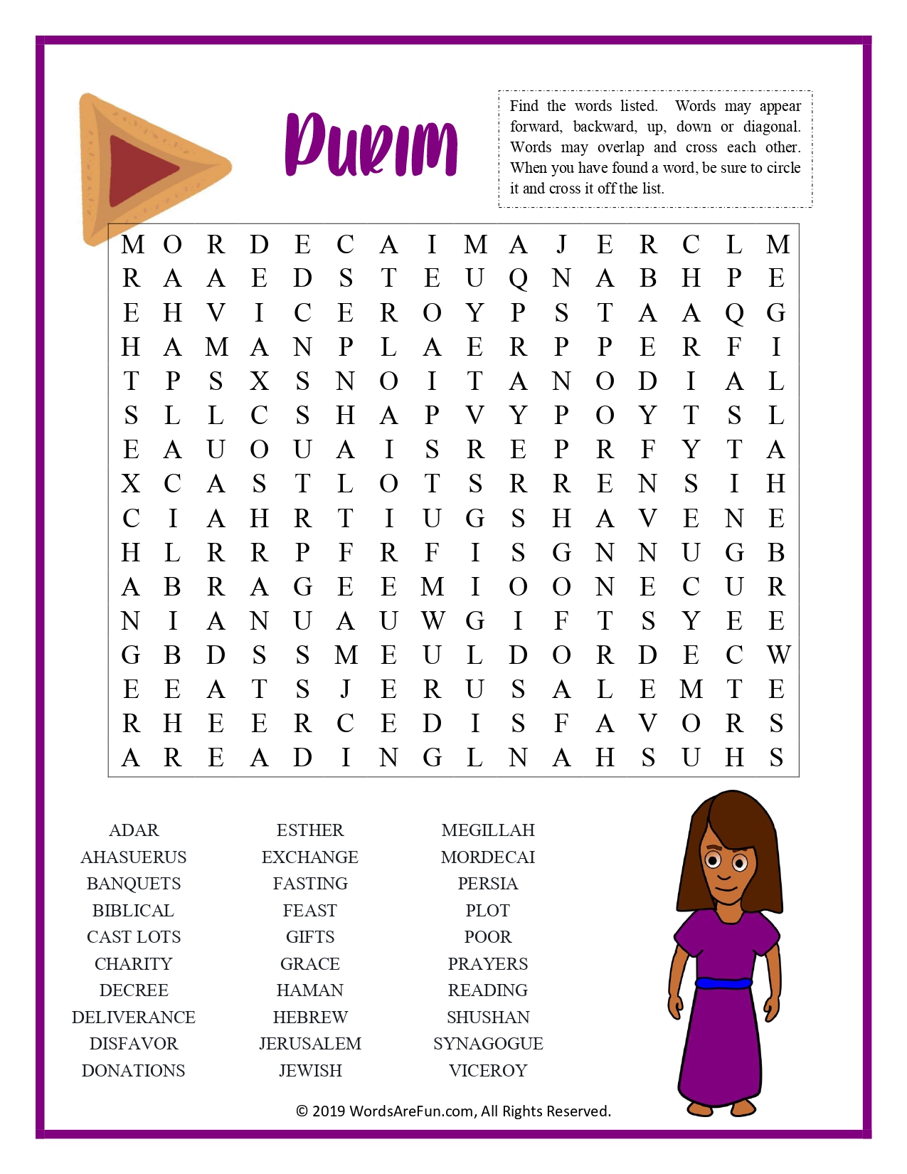 FREE Purim Word Search Puzzle | Printable Jewish Holiday Activity for ...