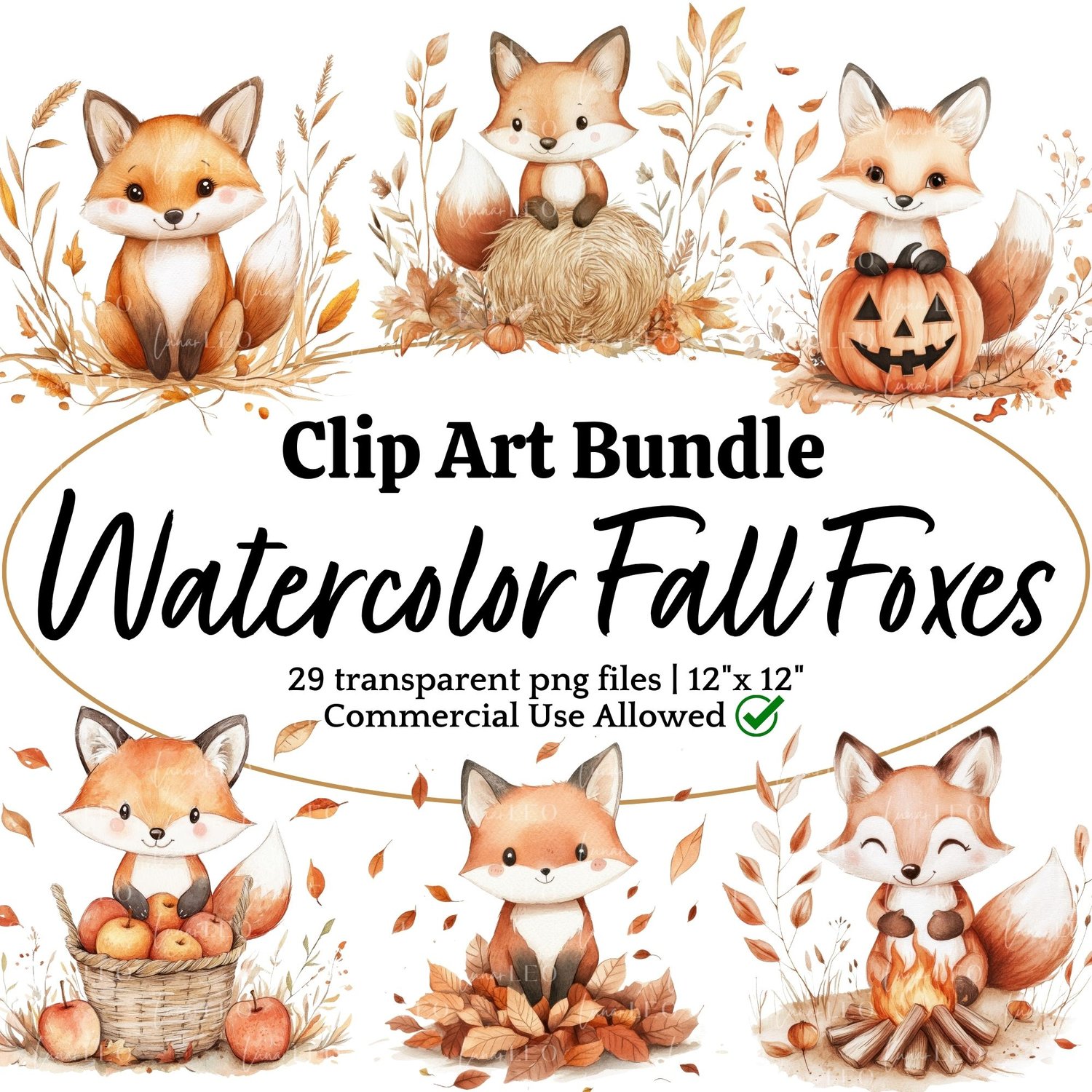 Watercolor Fall Foxes - Clipart Set