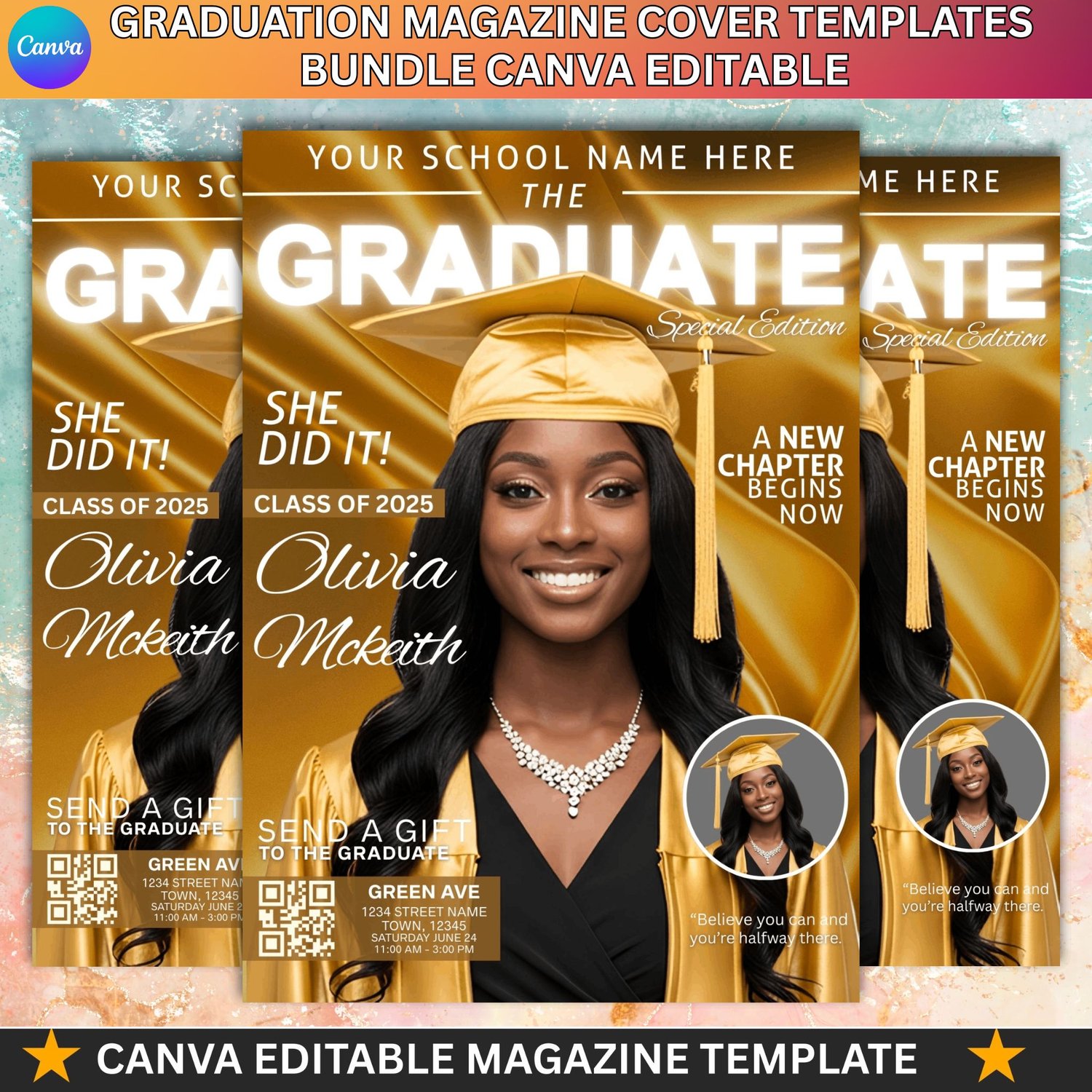 Graduation Magazine Cover Templates Bundle Canva Editable. - Payhip