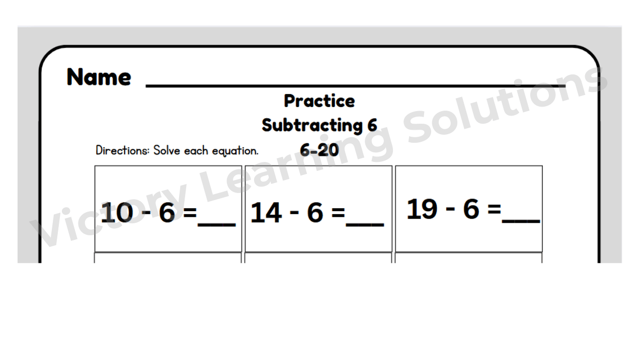 Daily Math Boost: Subtracting 6 to Numbers 6–20 Practice Worksheet - Payhip