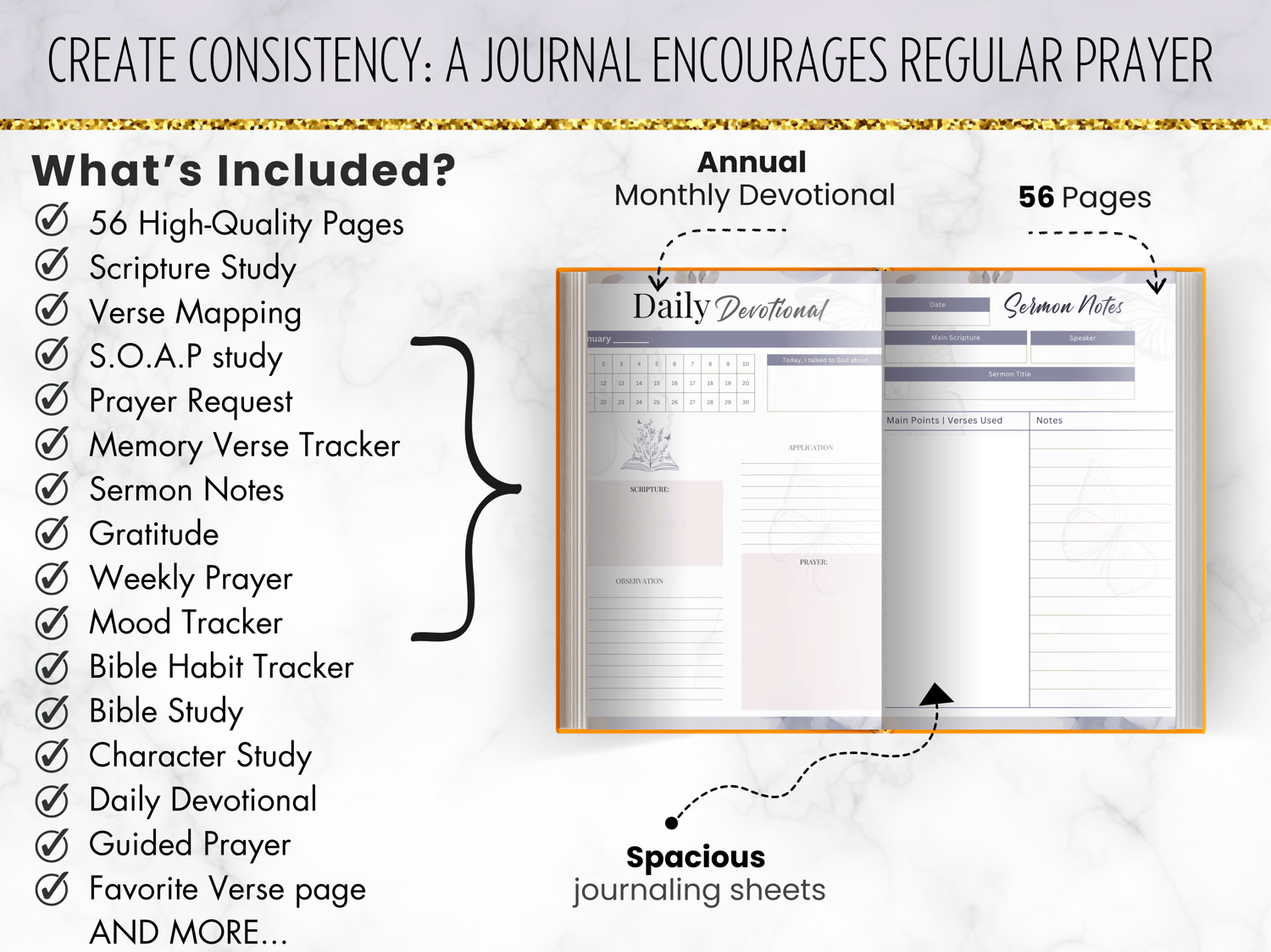 Prayer Journal | Printable & Digital | Daily Devotions | Reflections