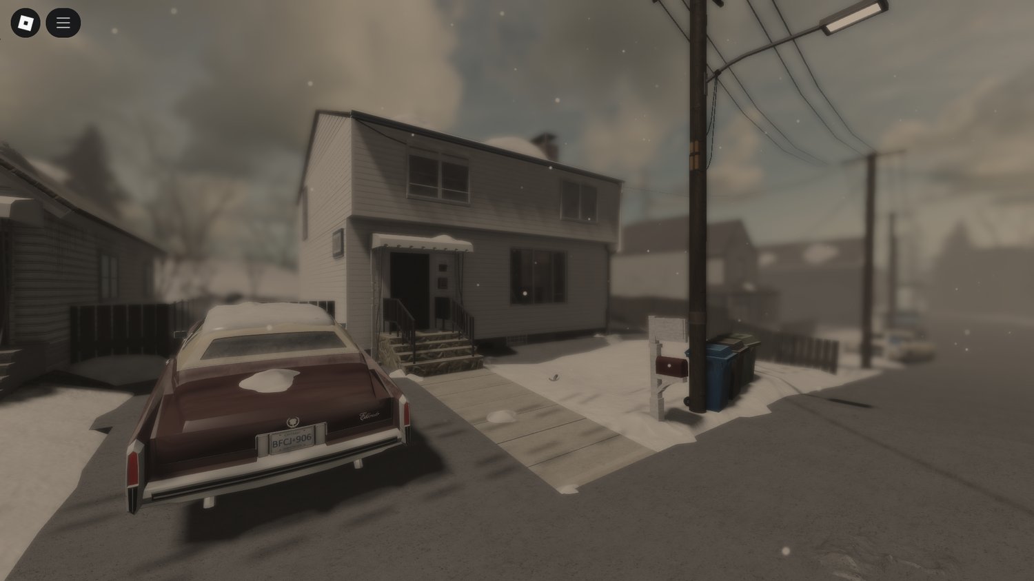 1980s Winter Suburban Roblox Scene – FBI Surveillance