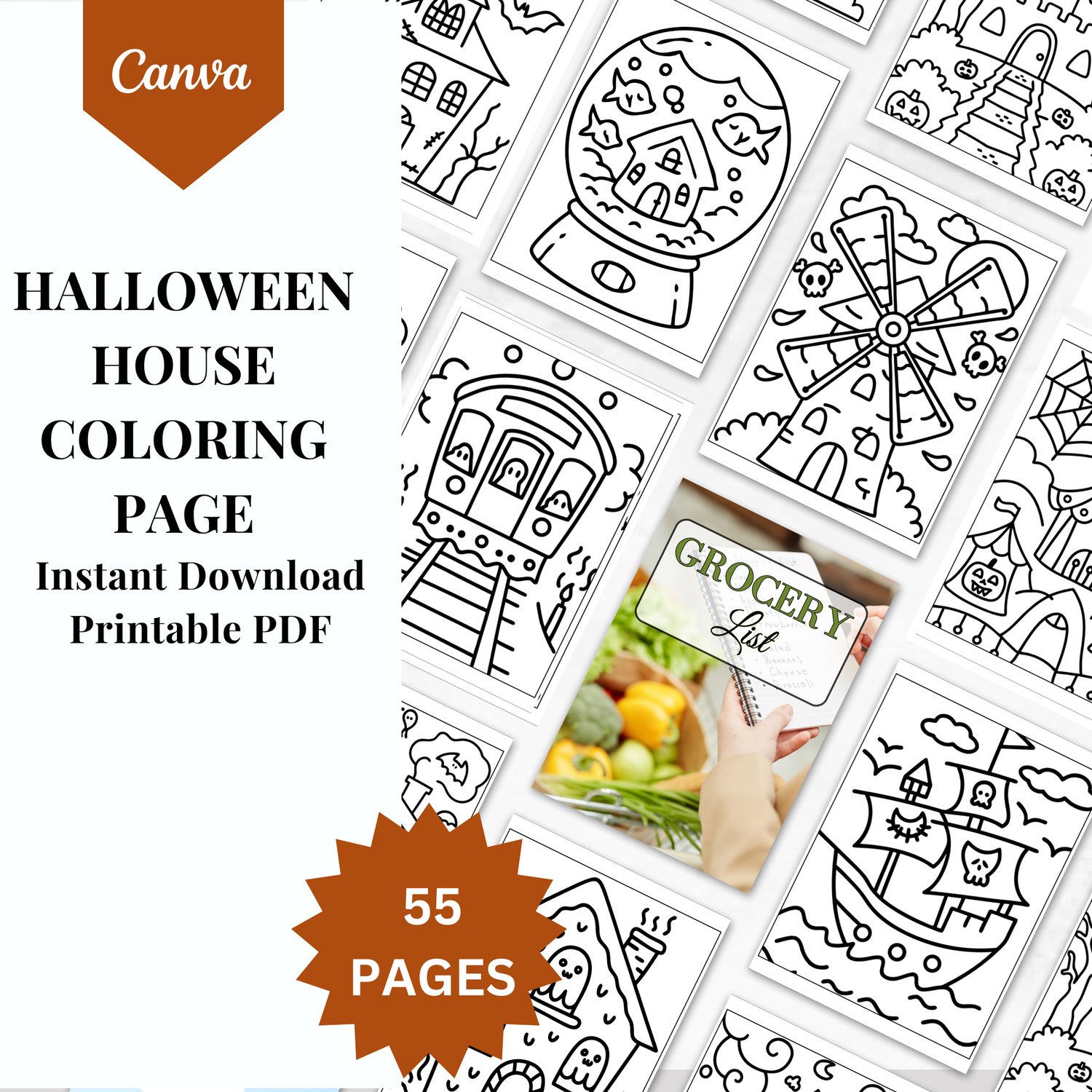 Halloween House Coloring Page, Spooky Haunted Mansion Printable PDF for ...