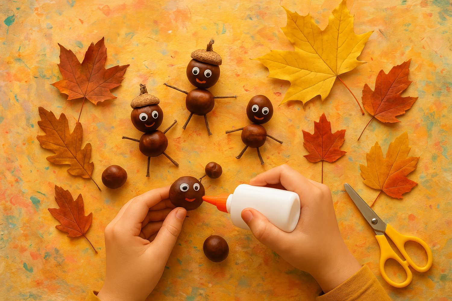 Children creating autumn leaf art with glue and paint - Payhip