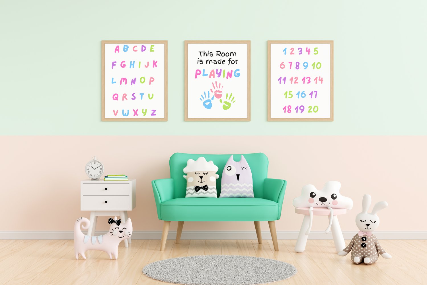 Educational Playroom Wall Art Set | Colorful Kids Room Decor (Digital ...
