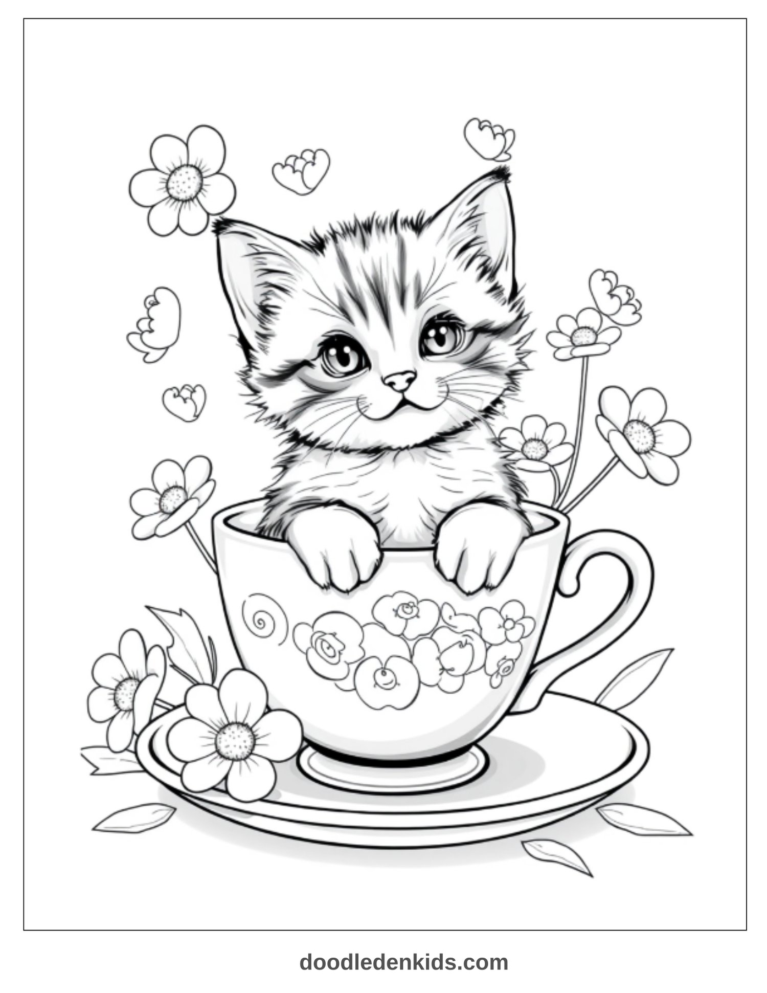 Whimsical Cat Reading a Book Coloring Page – Cute Free Printable