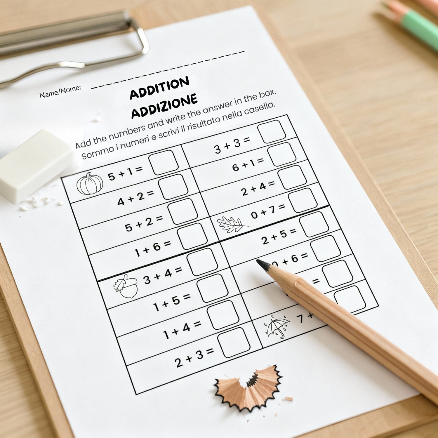 Addition Fact Fluency Worksheets 1–15 (Bilingual EN/IT) – 10 Drills 2 ...