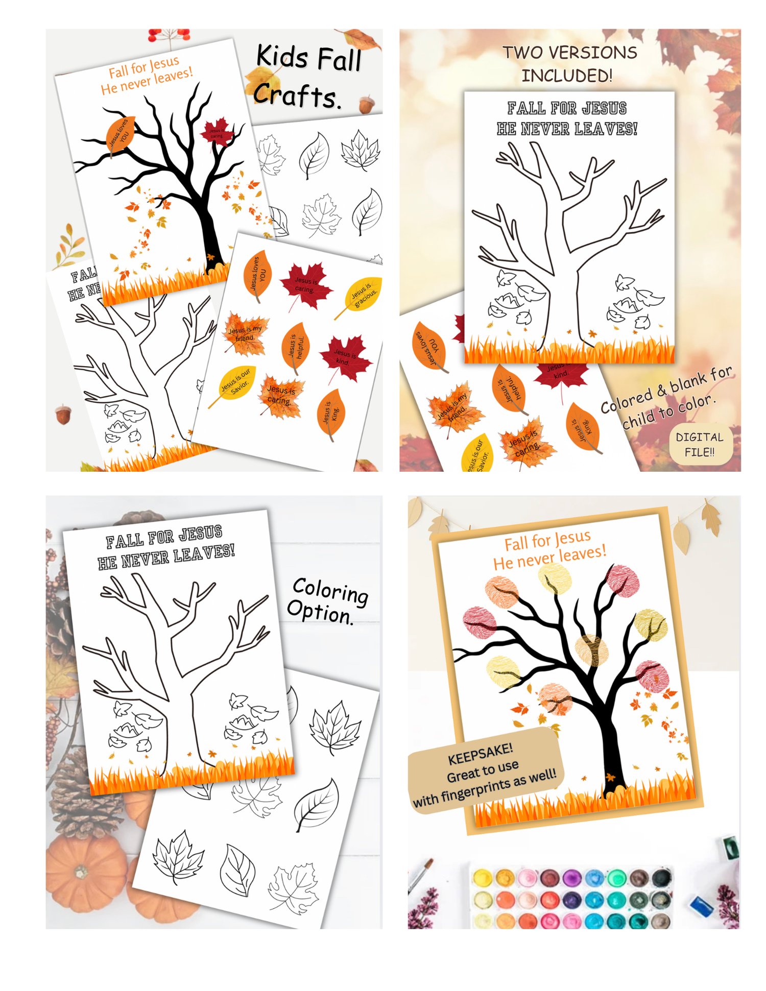Fall for Jesus: He Never Leaves – 4-Page Printable Craft (Colored ...