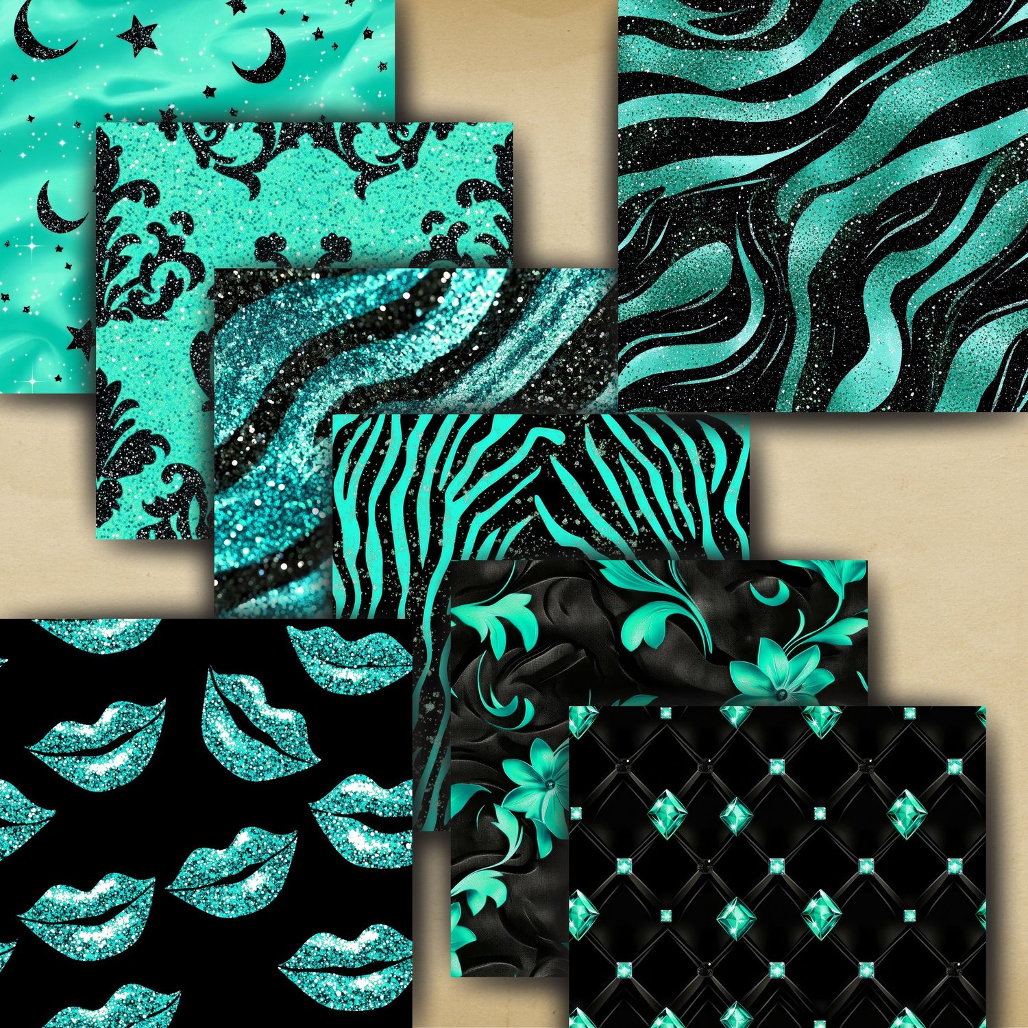Teal Glam Seamless Patterns Digital Digital Paper Download Commercial ...