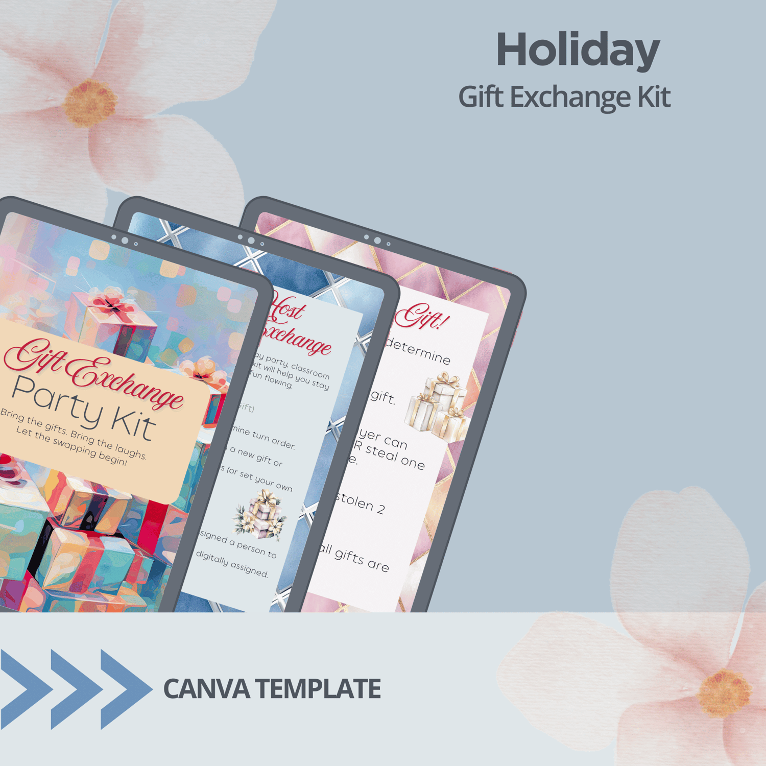 Editable Holiday Gift Exchange Kit – PLR Canva Template | White ...