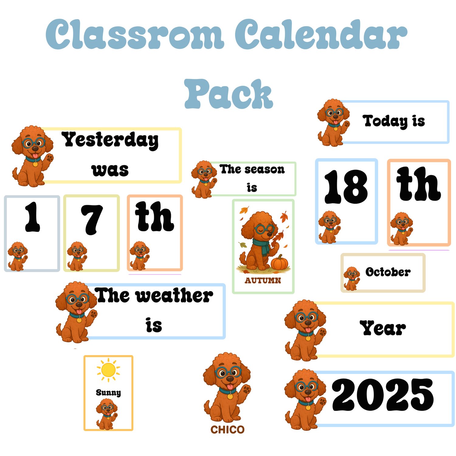 Classroom Calendar Pack for Pocket Chart – Daily Calendar Cards: Months ...