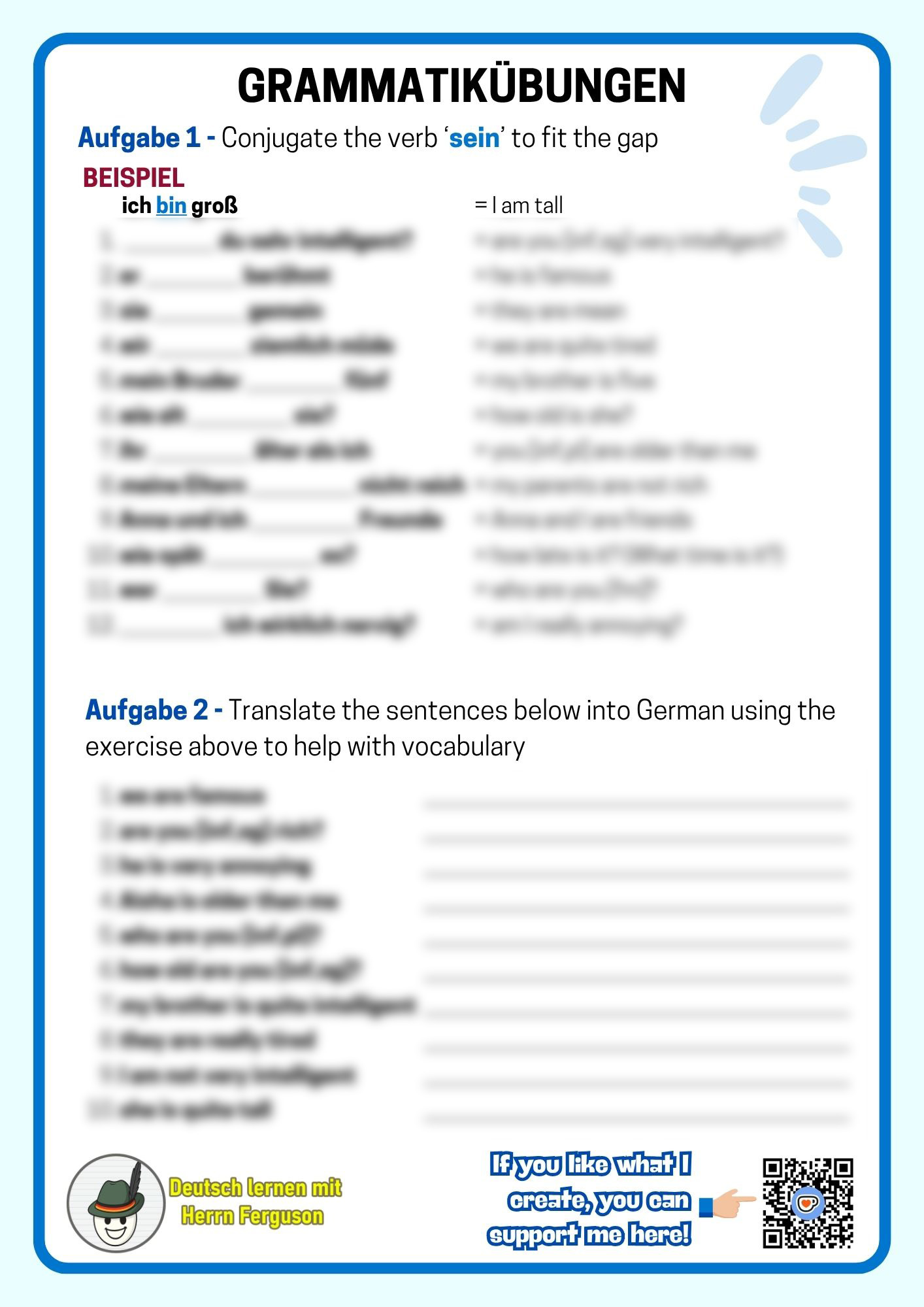 Mastering 'sein' in the present tense (Worksheet Answers) - Payhip