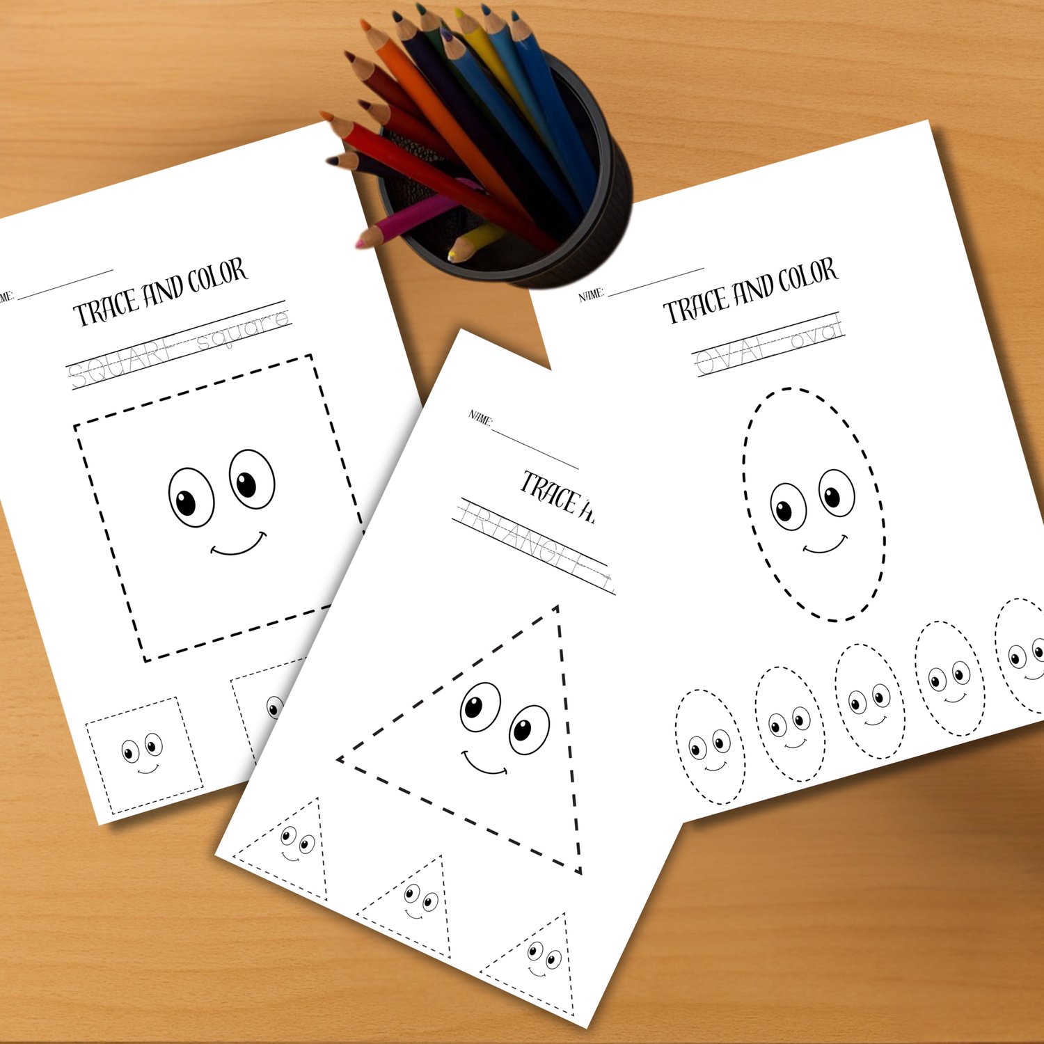Trace & Color Shapes Worksheets (16 Pages) – Preschool & Kindergarten ...