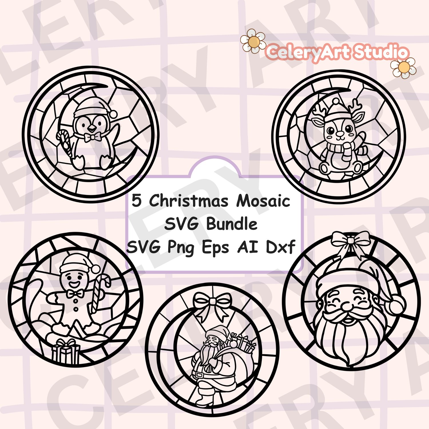 Christmas Mosaic SVG Bundle | 5 Holiday Designs for Cricut & Silhouette ...