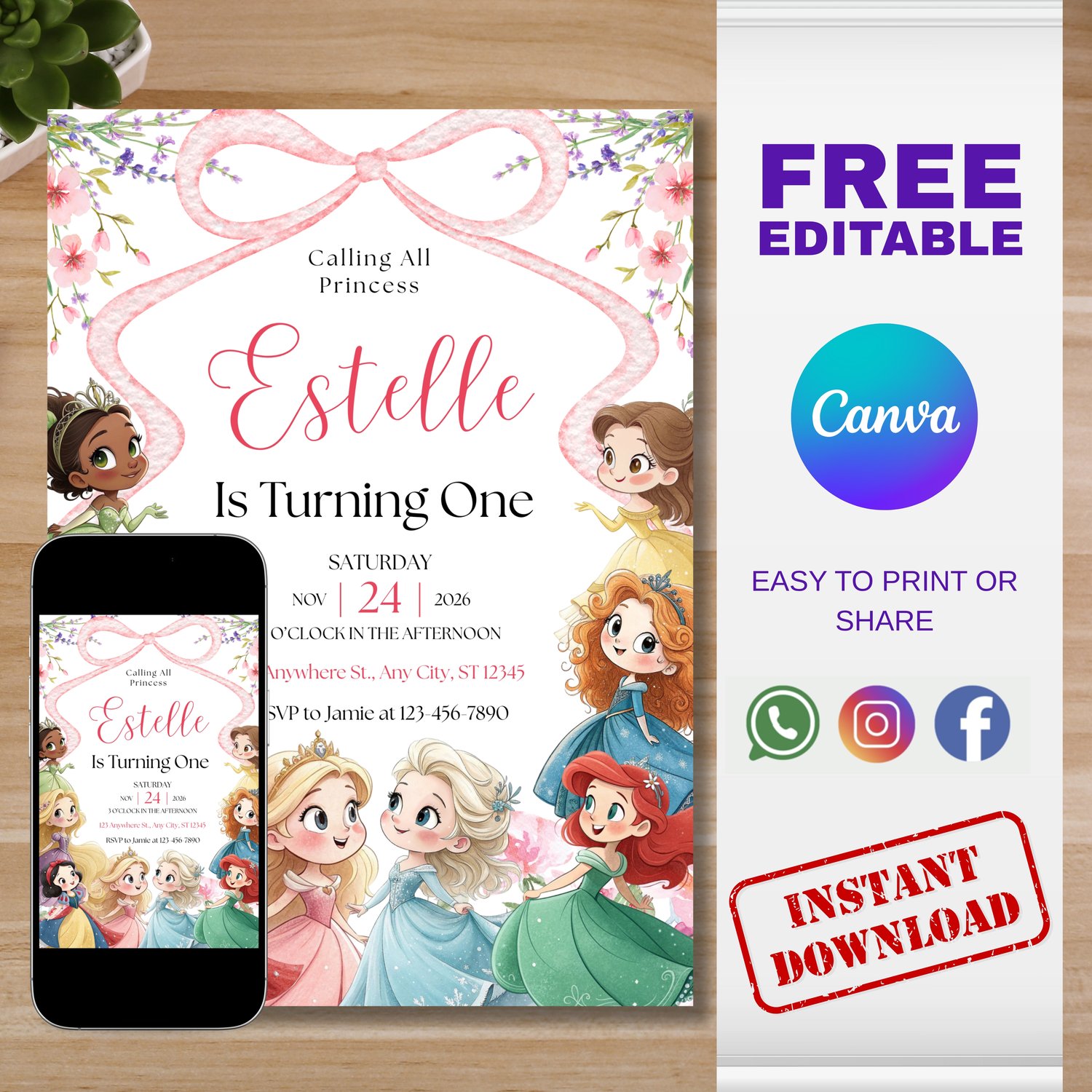 Princess Birthday Invitation Template Canva [BI24] - Payhip