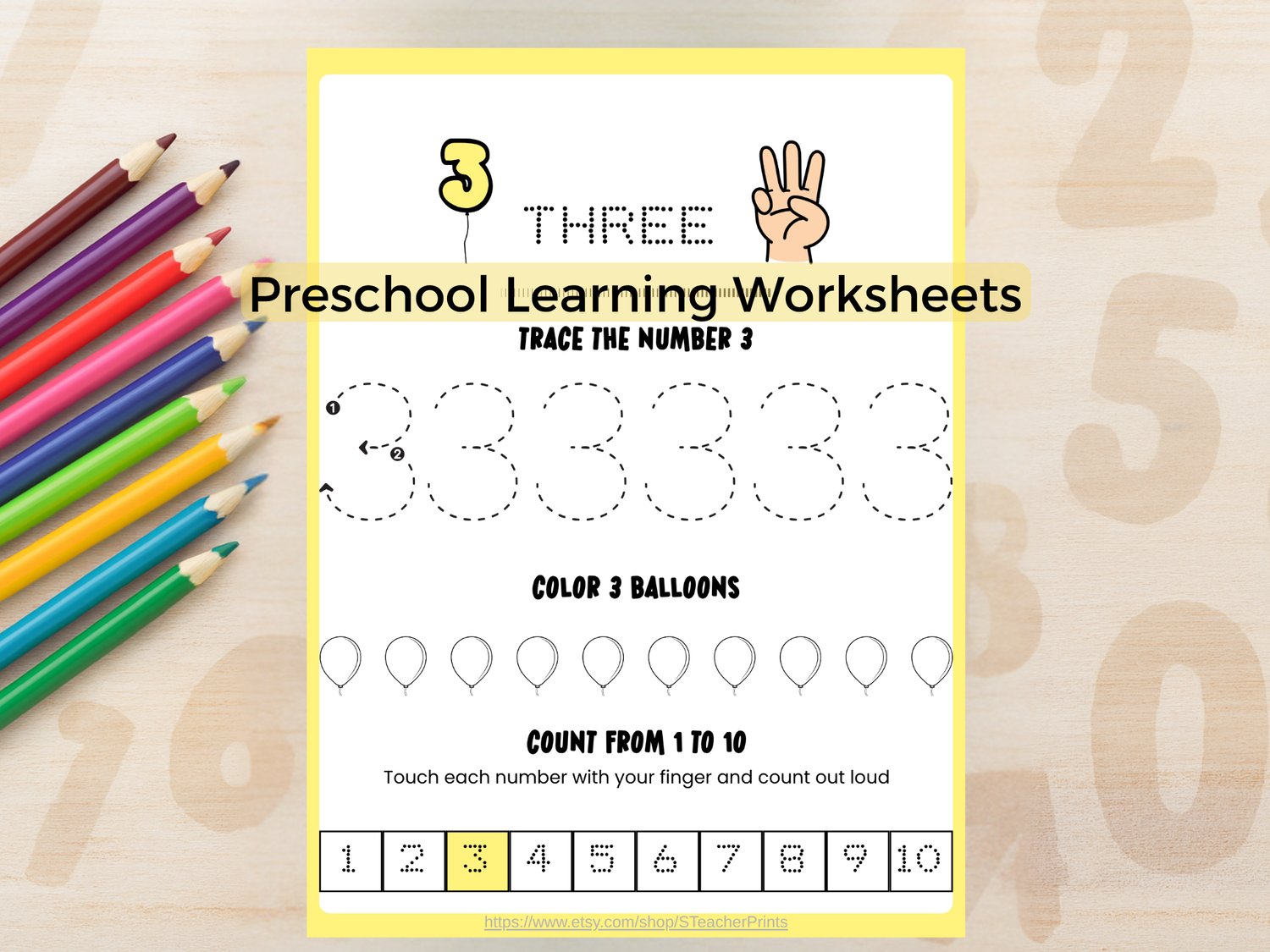 Number Tracing 1–10 Worksheets (Trace, Color & Count) – Preschool ...