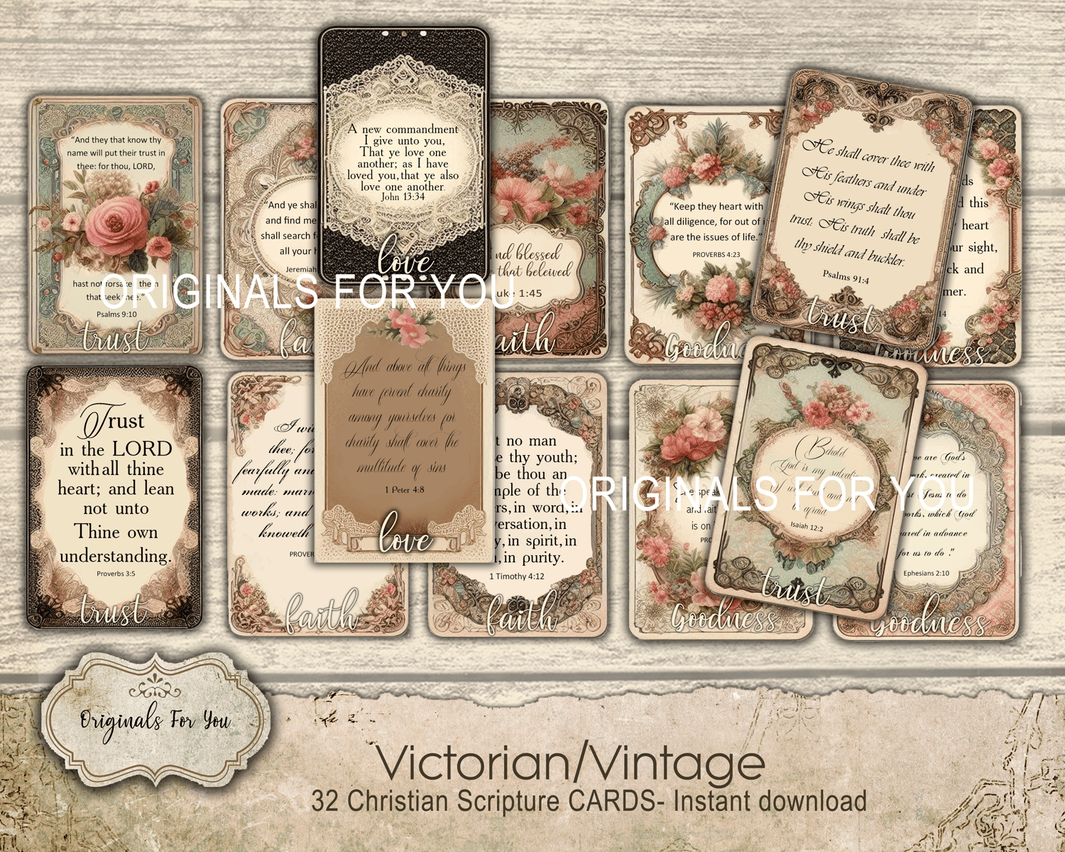 VINTAGE Christian Printable Scripture CARDS, "GodsLove" Junk Journal ...