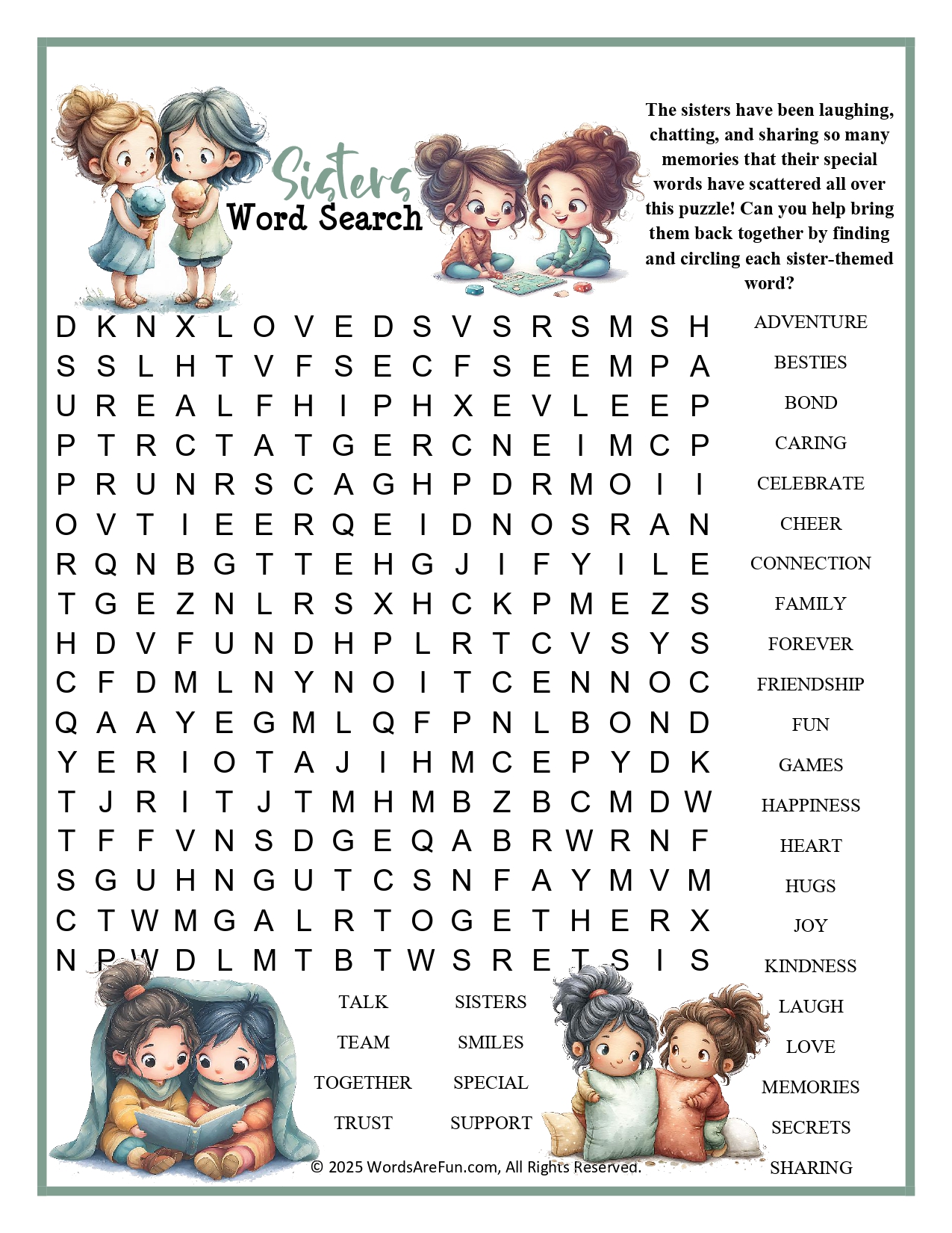 Sisters’ Day Word Search Printable – Friendship & Family Activity for ...