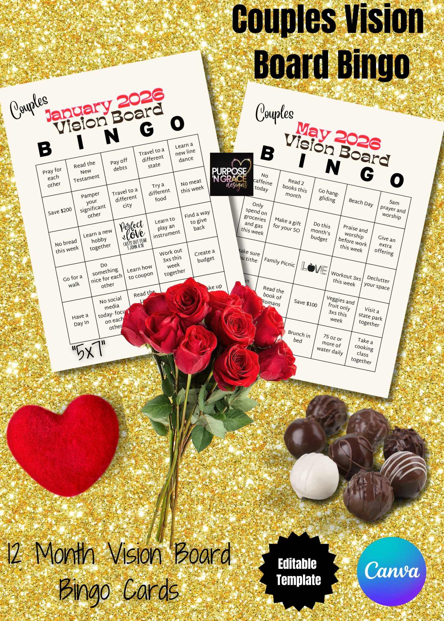 Couples Vision Board 12 Month Bingo Template - Payhip