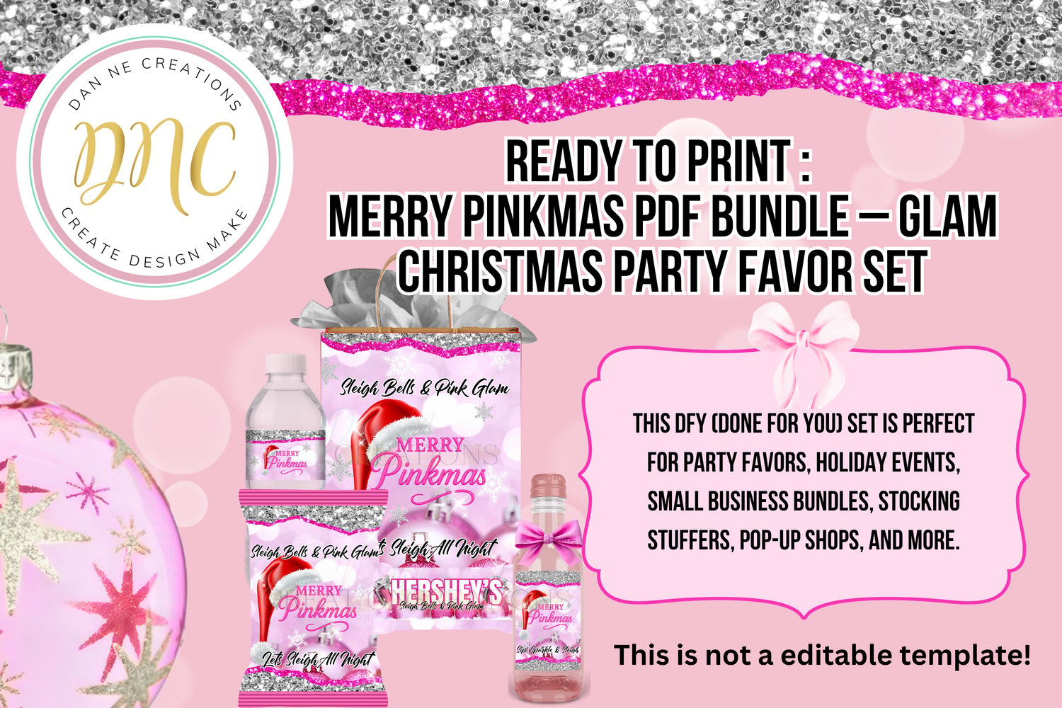Merry Pinkmas PDF Bundle – Glam Christmas Party Favor Set