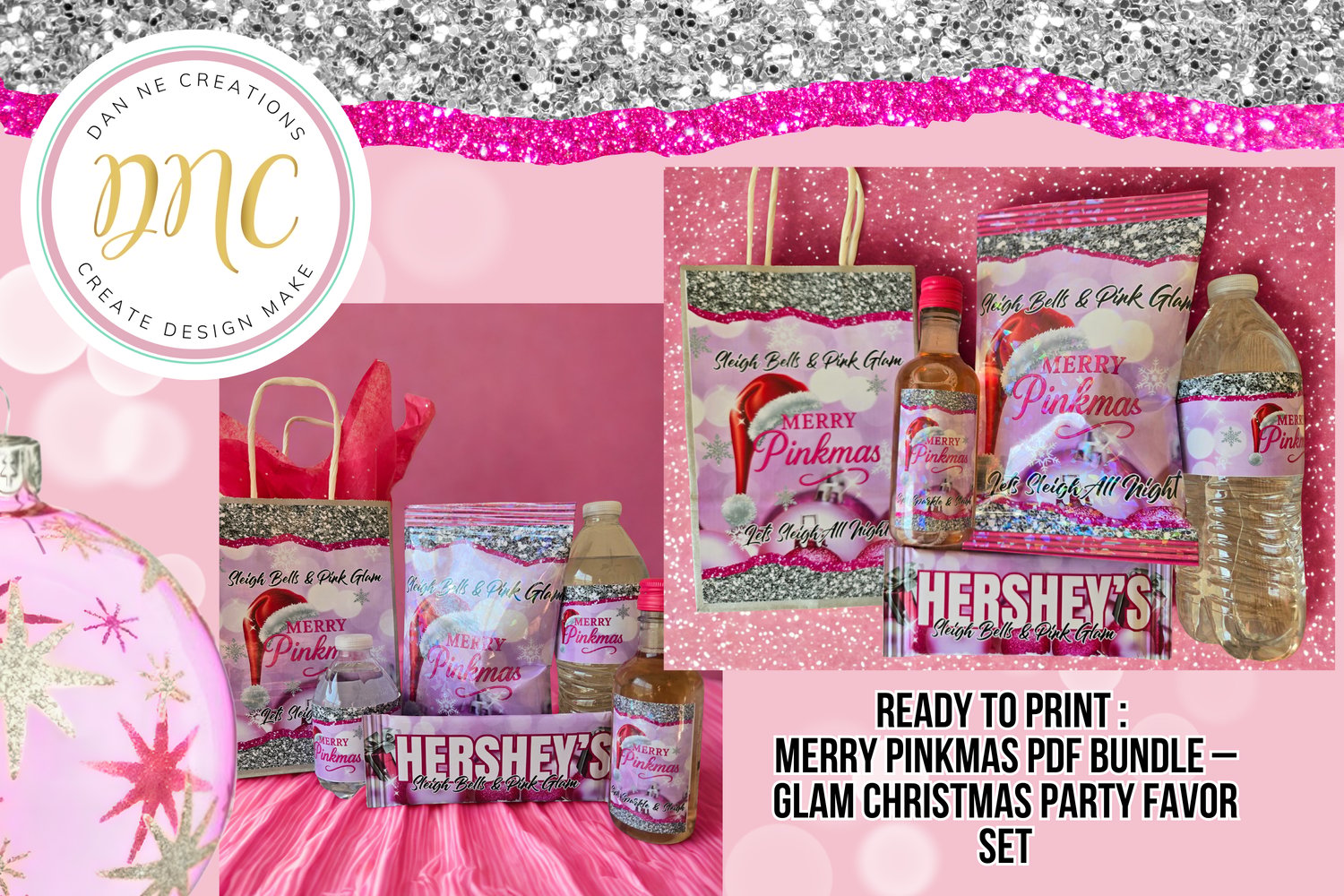 Merry Pinkmas PDF Bundle – Glam Christmas Party Favor Set