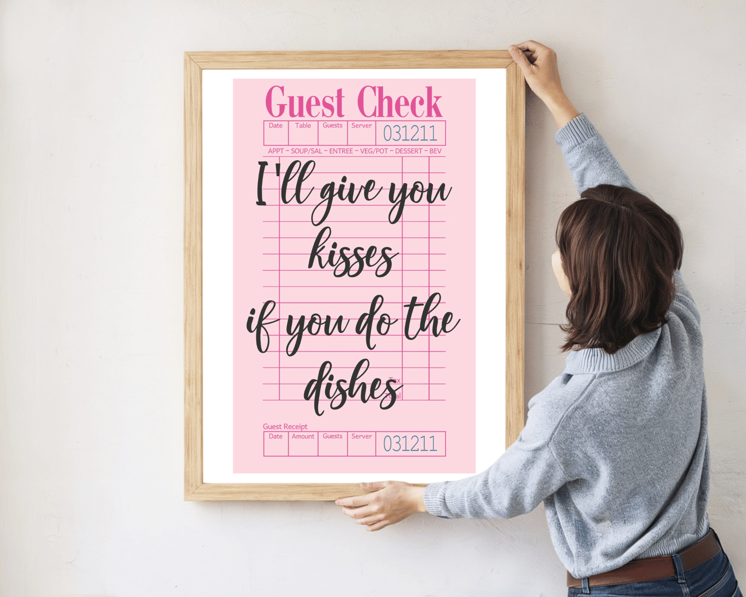 Pink Guest Check Wall Art • Funny Kitchen Printable • Retro Check Sign ...