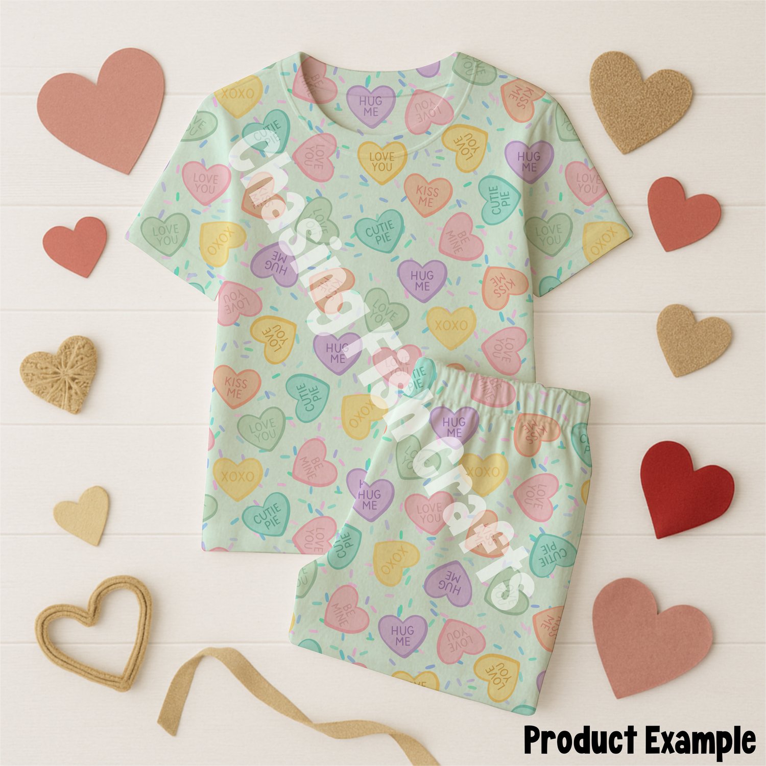 Valentine’s Day Candy Conversation Hearts Hand-Drawn Green Seamless ...
