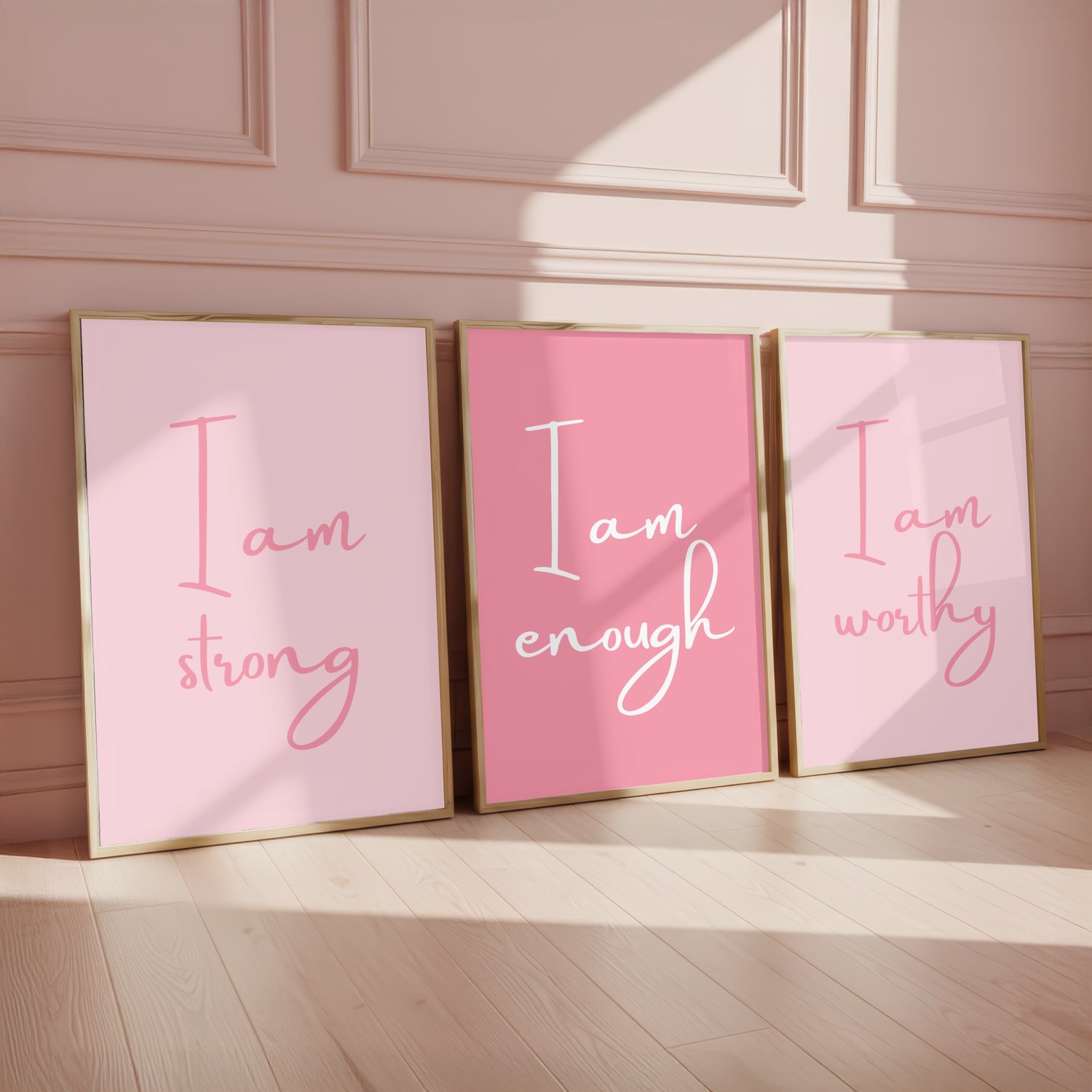 Pink Affirmation Wall Art Set, Minimalist Positive Quote Decor, Self ...