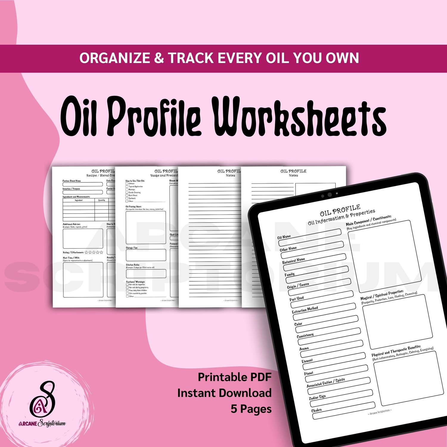 (PDF) Oil Profile Worksheets | Printable | Digital Download - Payhip